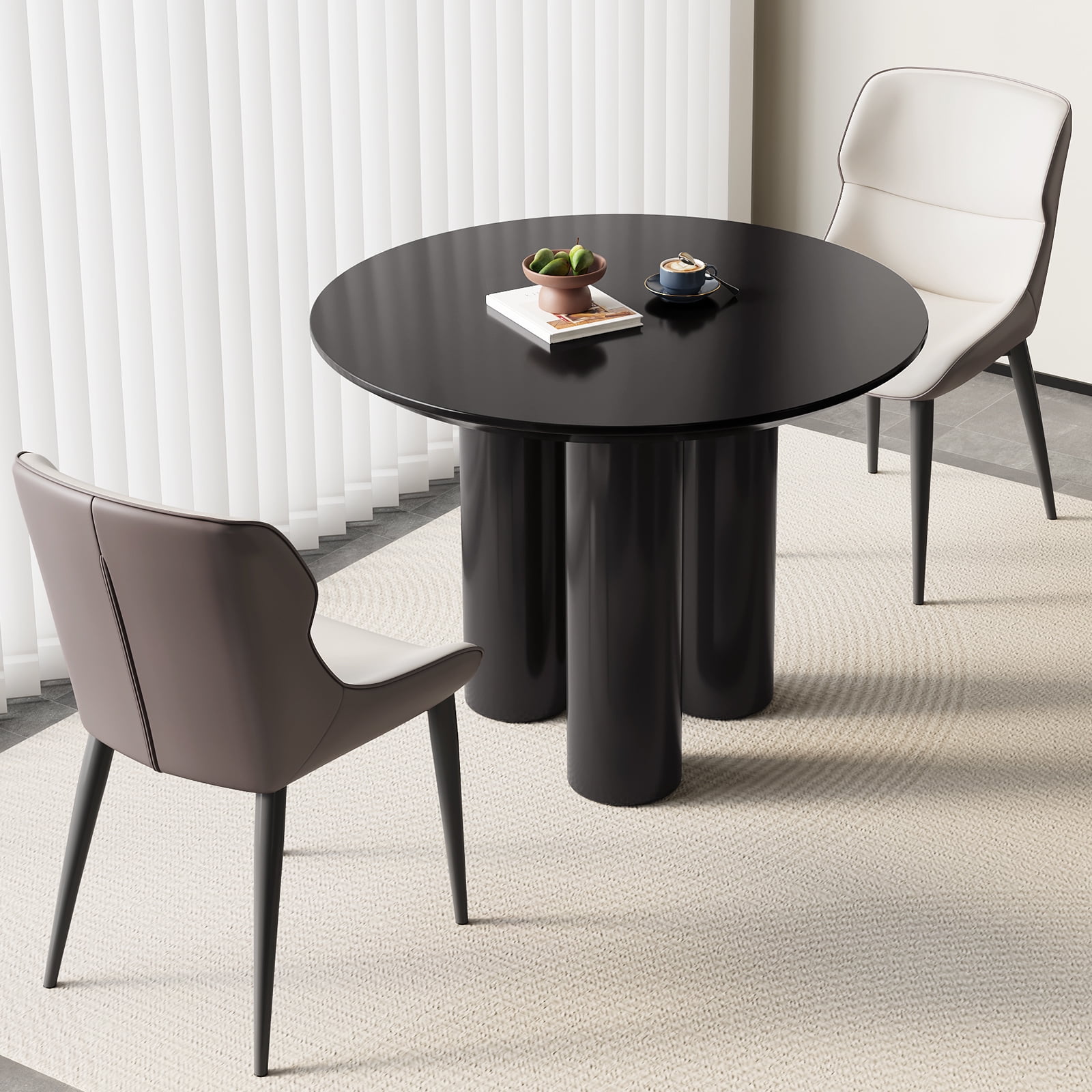 Guyii Set of 3 Round Dining Table Set, 39.37" Modern Kitchen Table with 2 Chairs, Black Dining ...