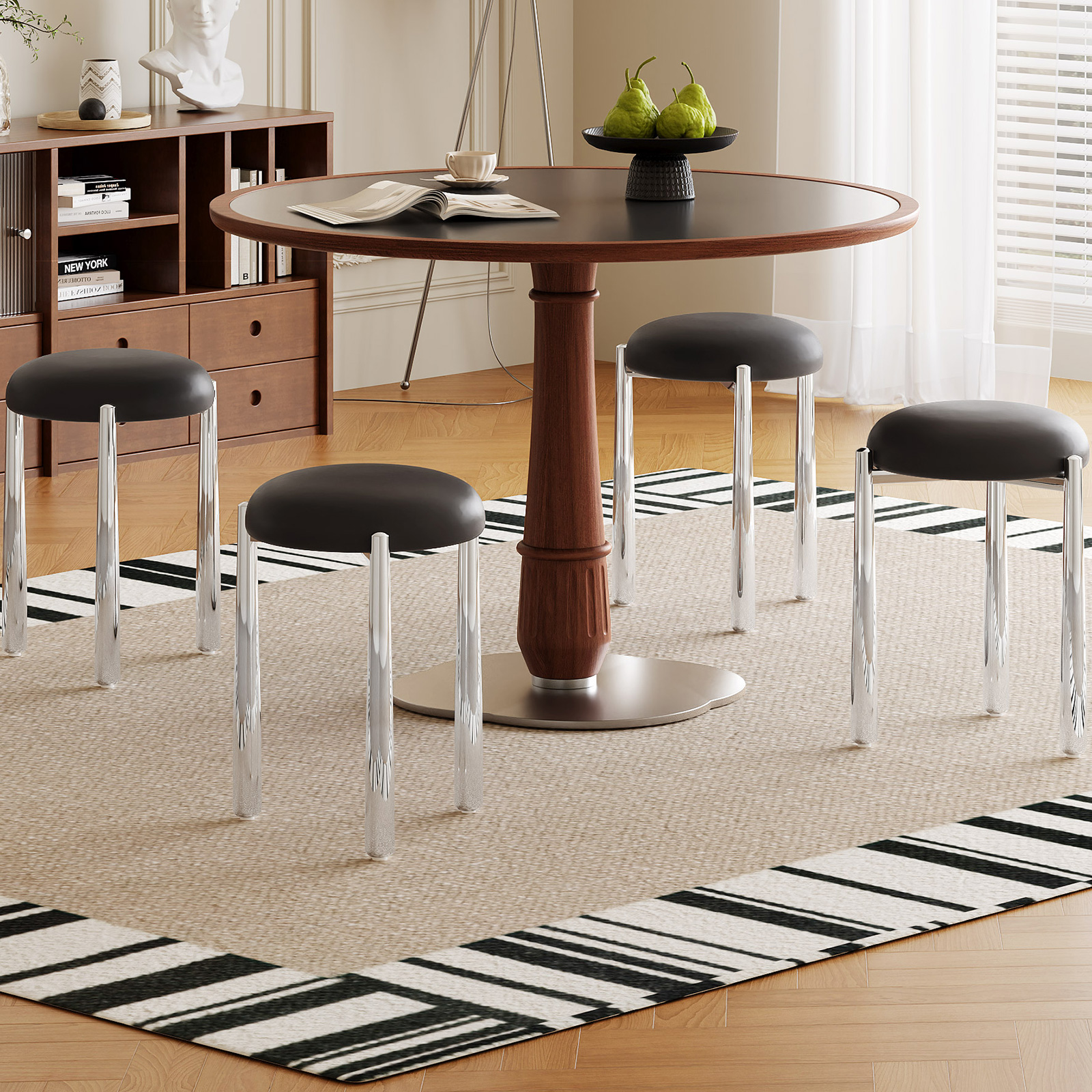 Guyii Set of 4 Stackable Round Stools, PU Upholstered Small Stools ...