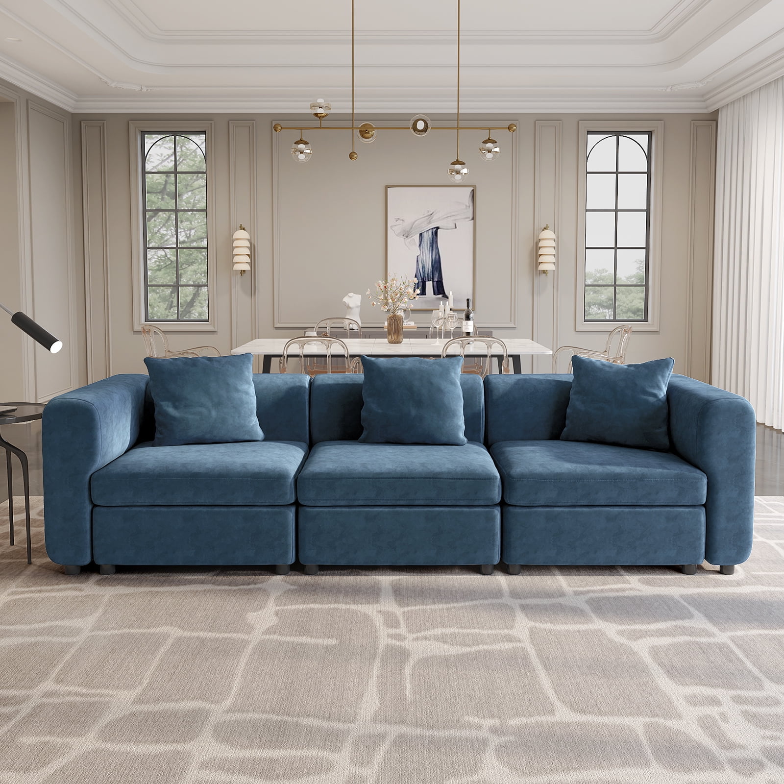 Guyii Velvet Convertible Sectional Sofa, Oversized Modular Sofa with 3 Pillows, Sectional Couch ...