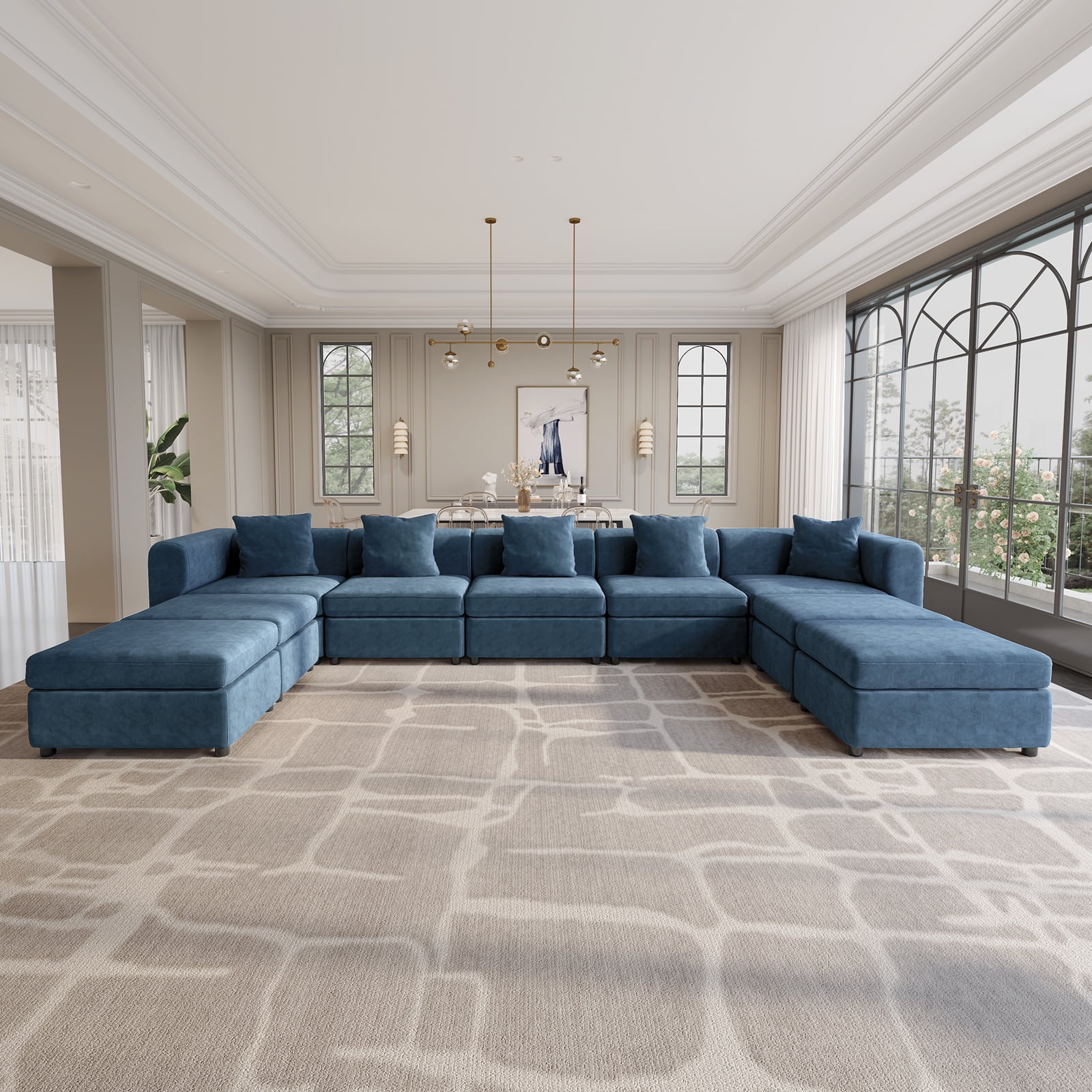 Guyii Velvet Convertible Sectional Sofa, Oversized Modular Sofa with 5 Pillows, U-Shaped ...