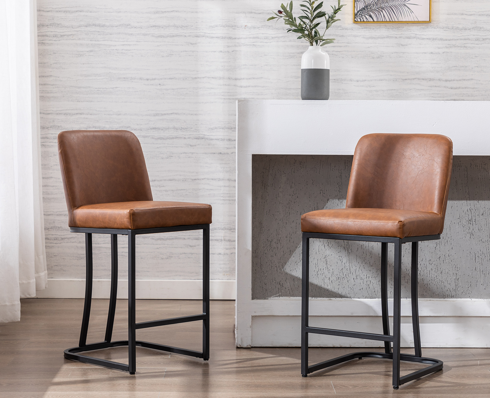 Costway 24'' Dining Bar Stool Set of 2 Counter Height Padded Seat Wood ...