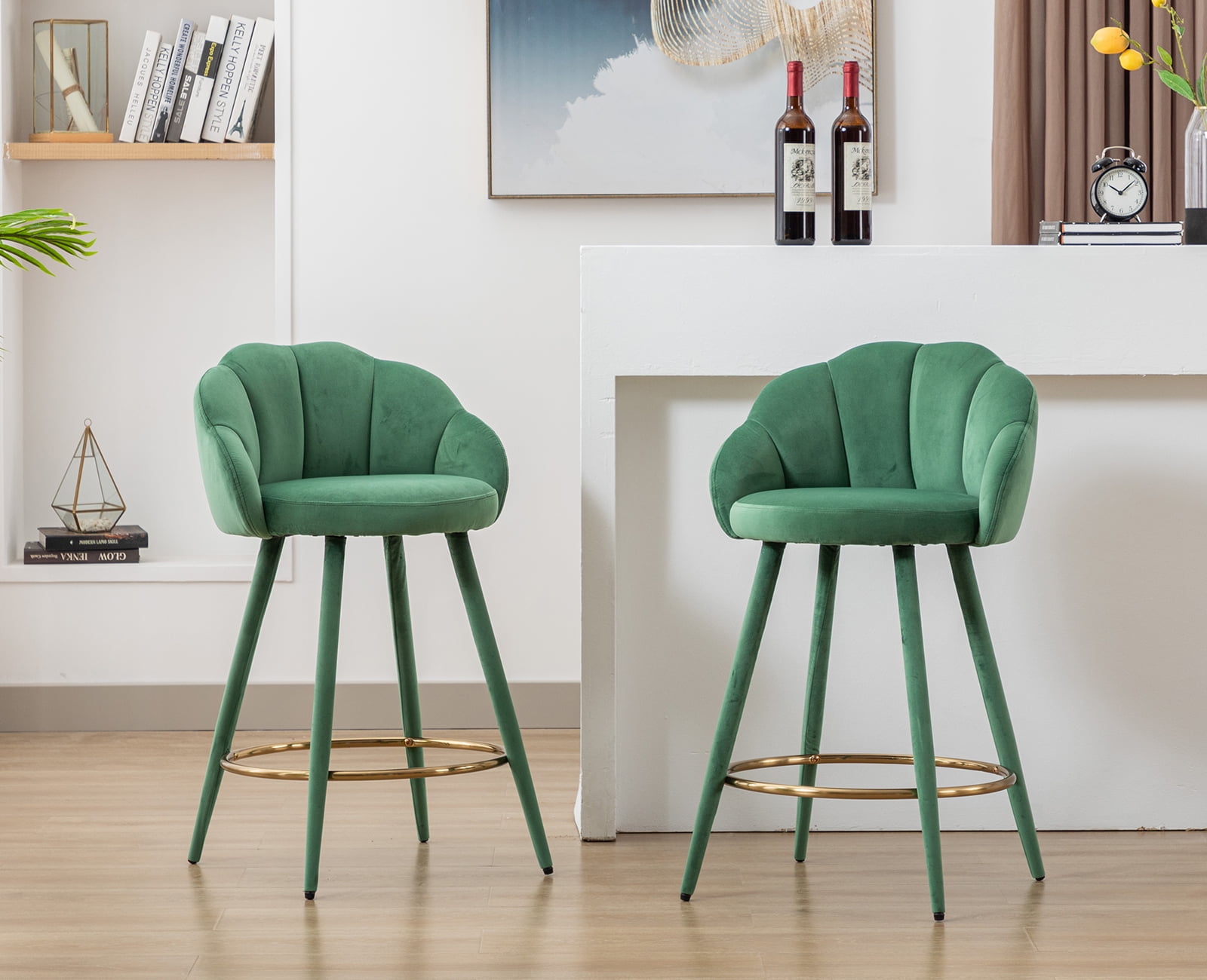 Guyou 25.5" Bar Stool Set of 2, Modern Velvet Upholstered Counter ...