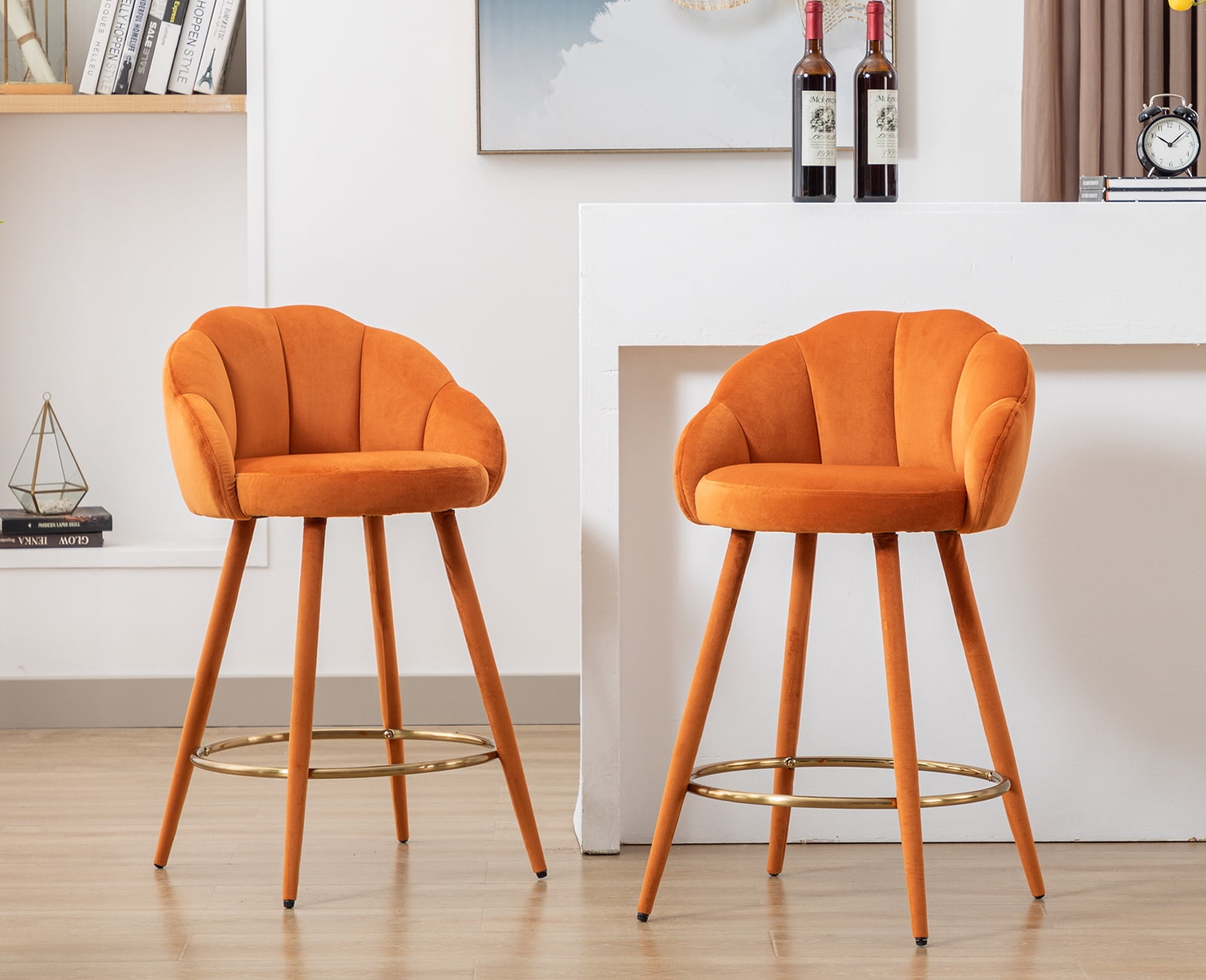 Guyou 25.5" Bar Stool Set of 2, Modern Velvet Upholstered Counter ...