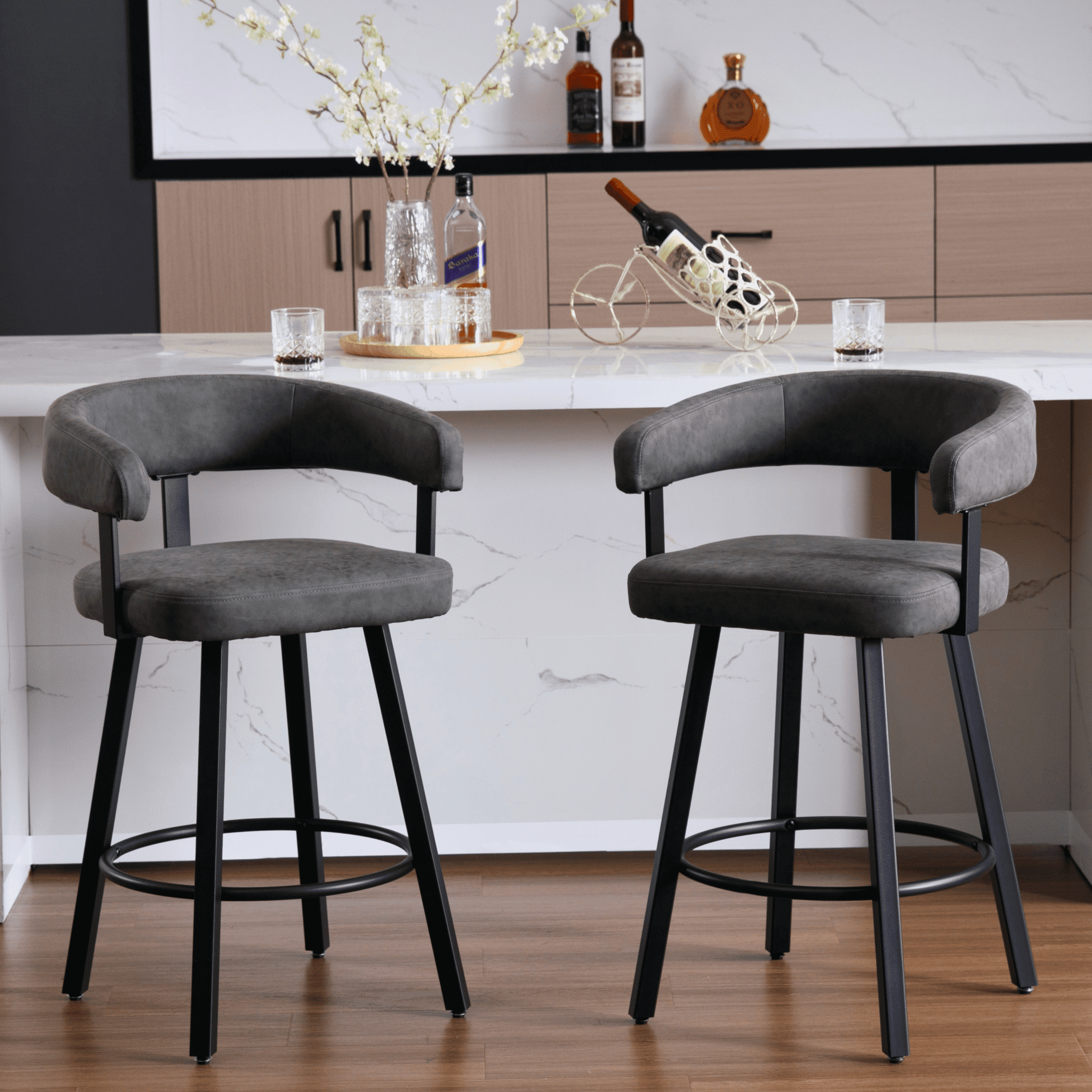 Guyou 25.5 Inch Counter Height Bar Stools Set of 2 with Curved Back ...