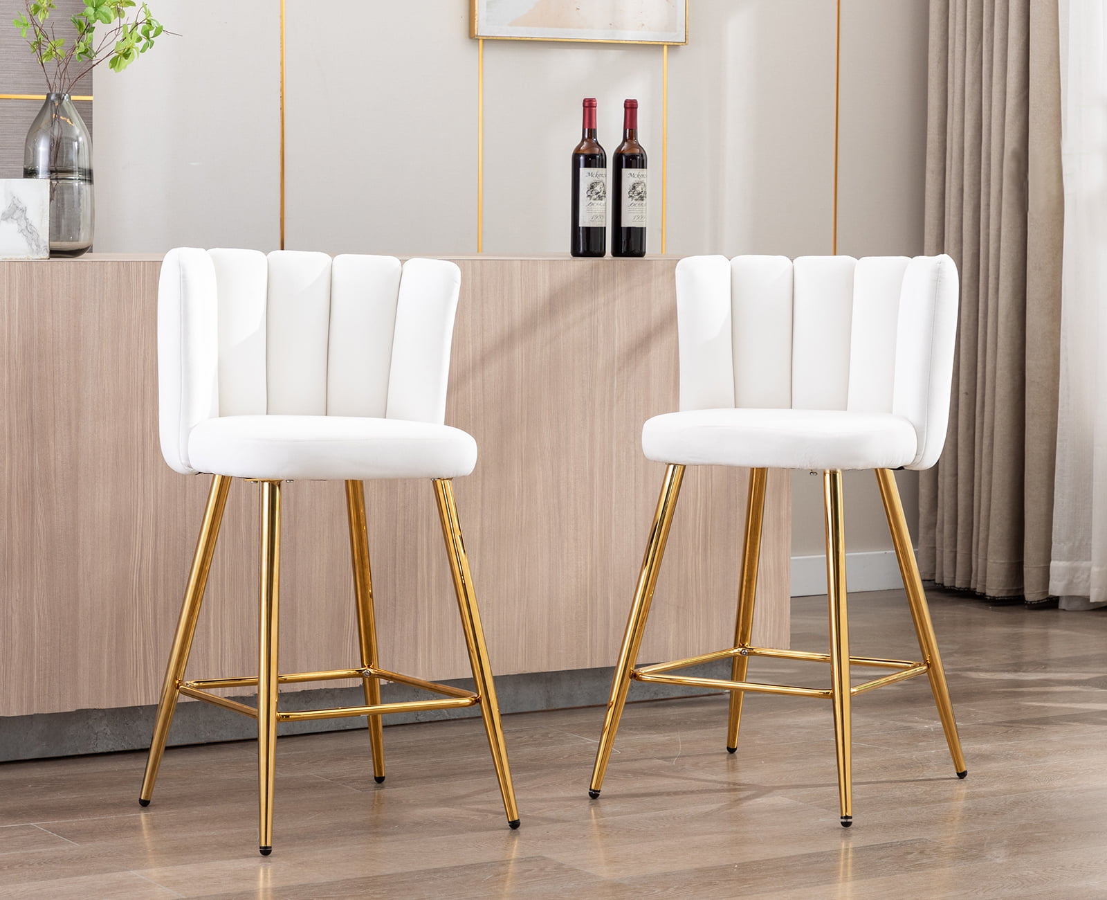 Guyou 26" Elegant Counter Height Bar Stool Set of 2, Modern Velvet ...