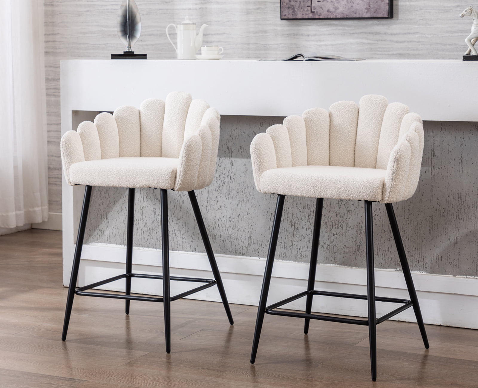 Guyou 26'' White Faux Fur Bar Stools, Set of 2, Elegant & Modern Dining ...