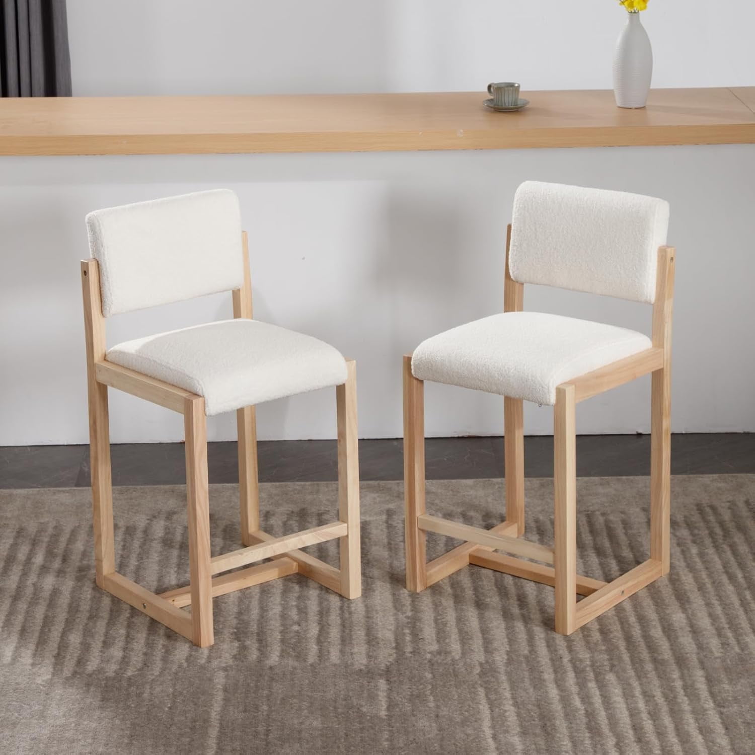 Guyou 26 Inch White Fur Bar Stools Set of 2 Rustic Farmhouse Kitchen ...