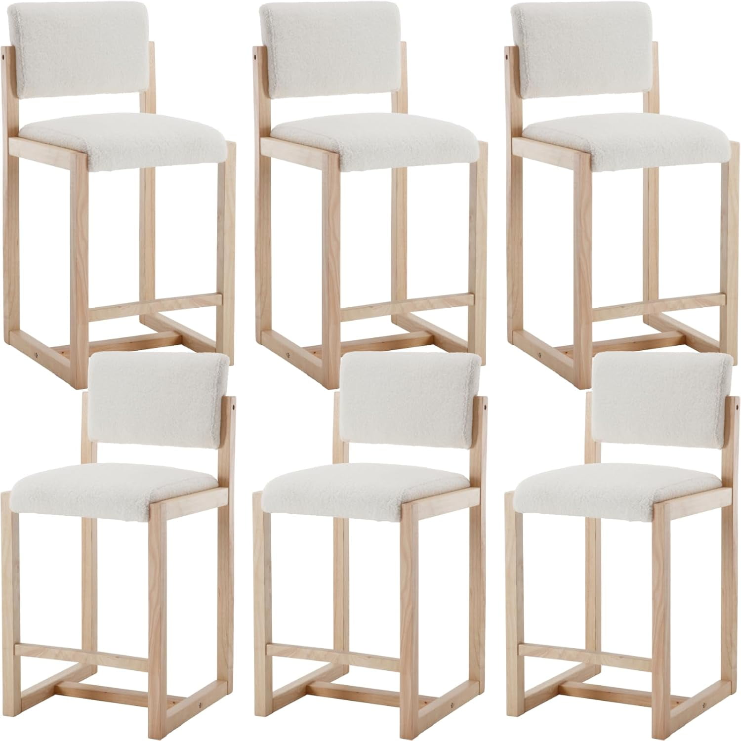 Guyou 26 Inch White Fur Bar Stools Set of 6 Rustic Farmhouse Kitchen ...