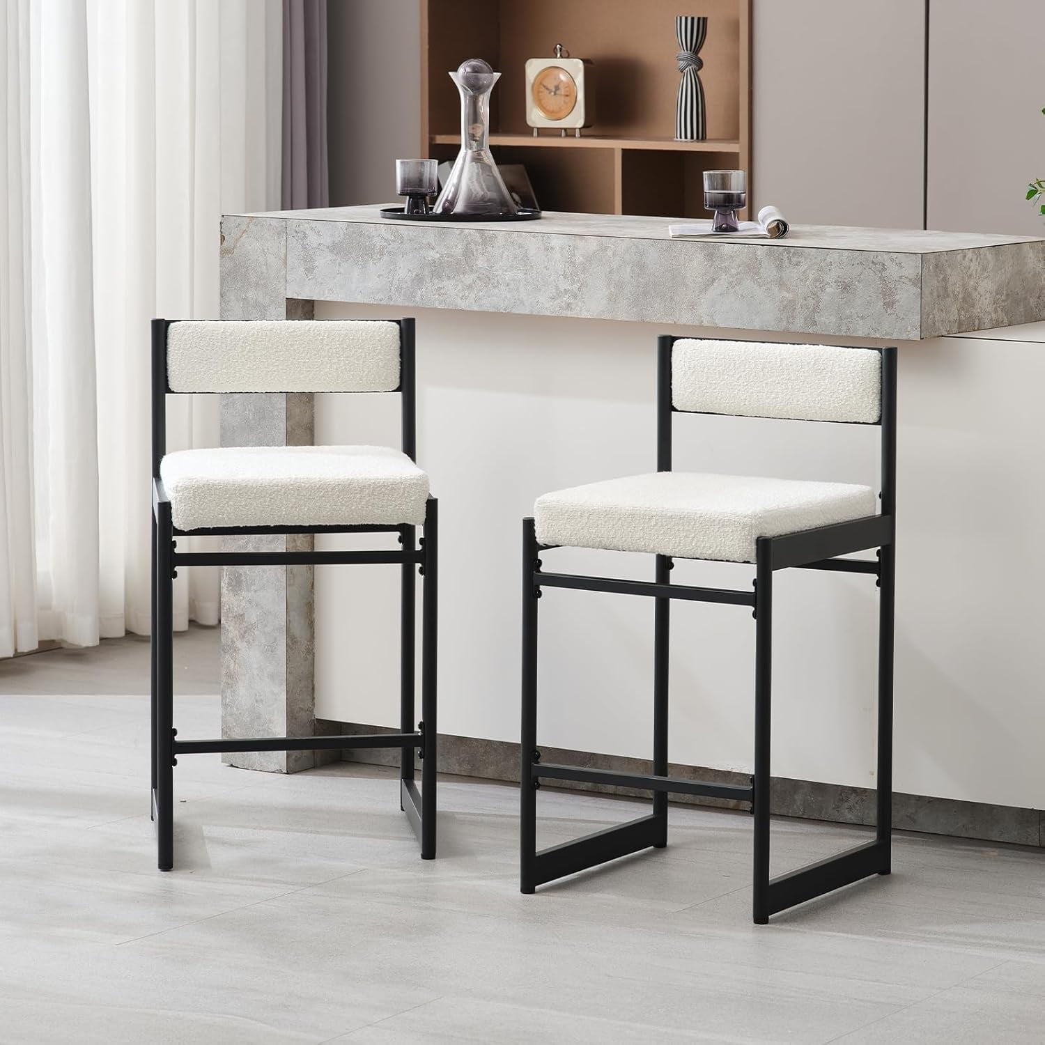 Guyou 26" Sherpa Counter Stools Set of 2, Modern White Upholstered ...