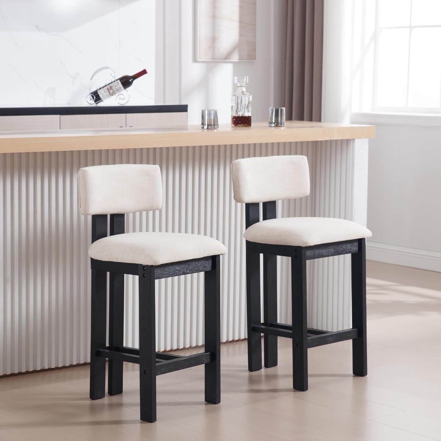 Guyou 26" Wood Bar stools Counter Height Stools with Linen Upholstered ...