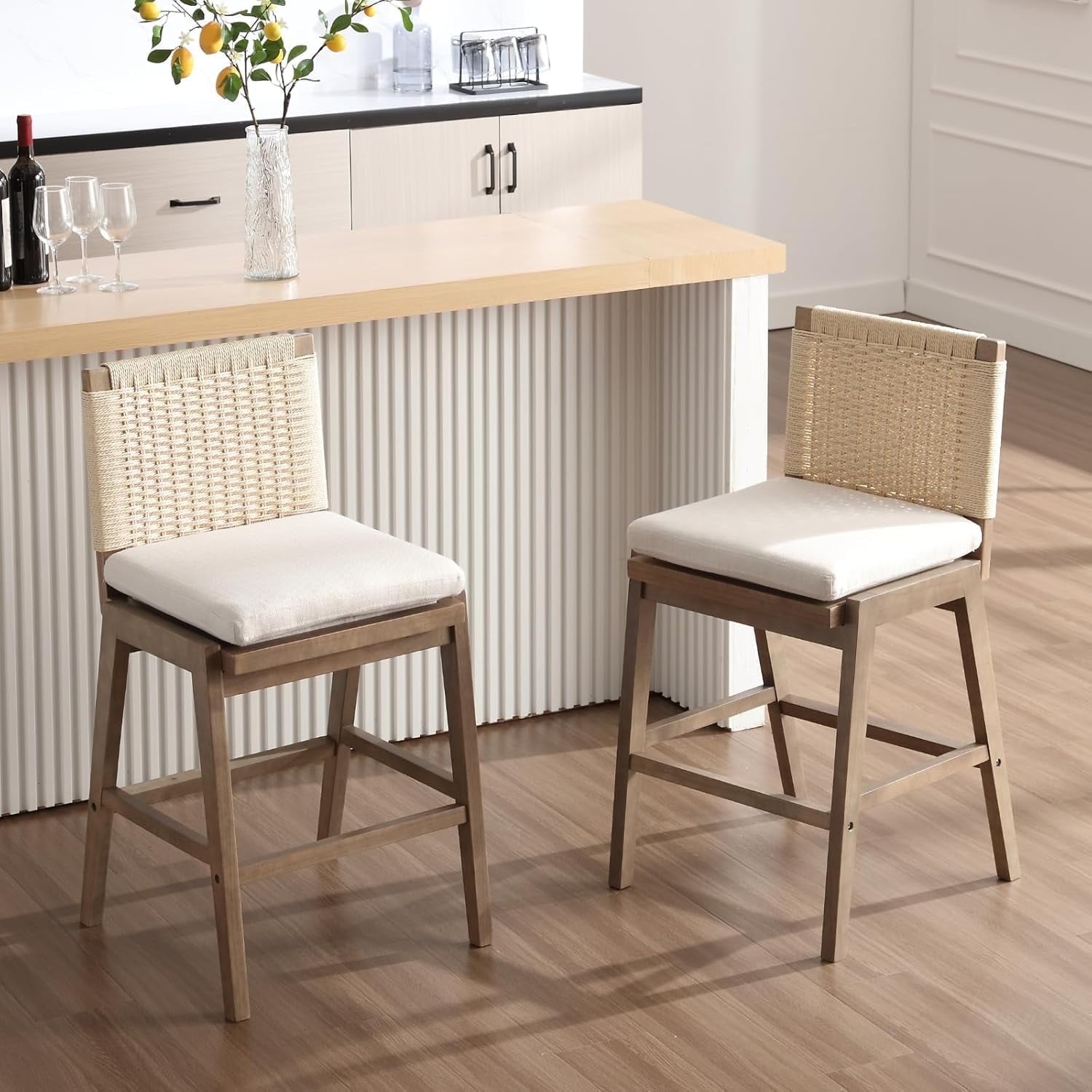 Guyou Woven Counter Height Bar Stools Set of 2, 29" Natural Wood Bar ...