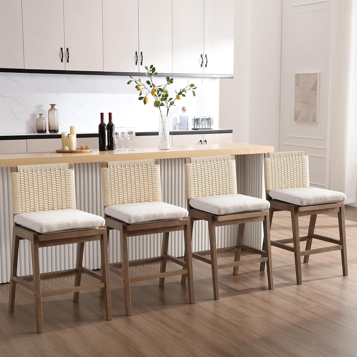 Guyou Woven Counter Height Bar Stools Set of 4, 29" Natural Wood Bar ...