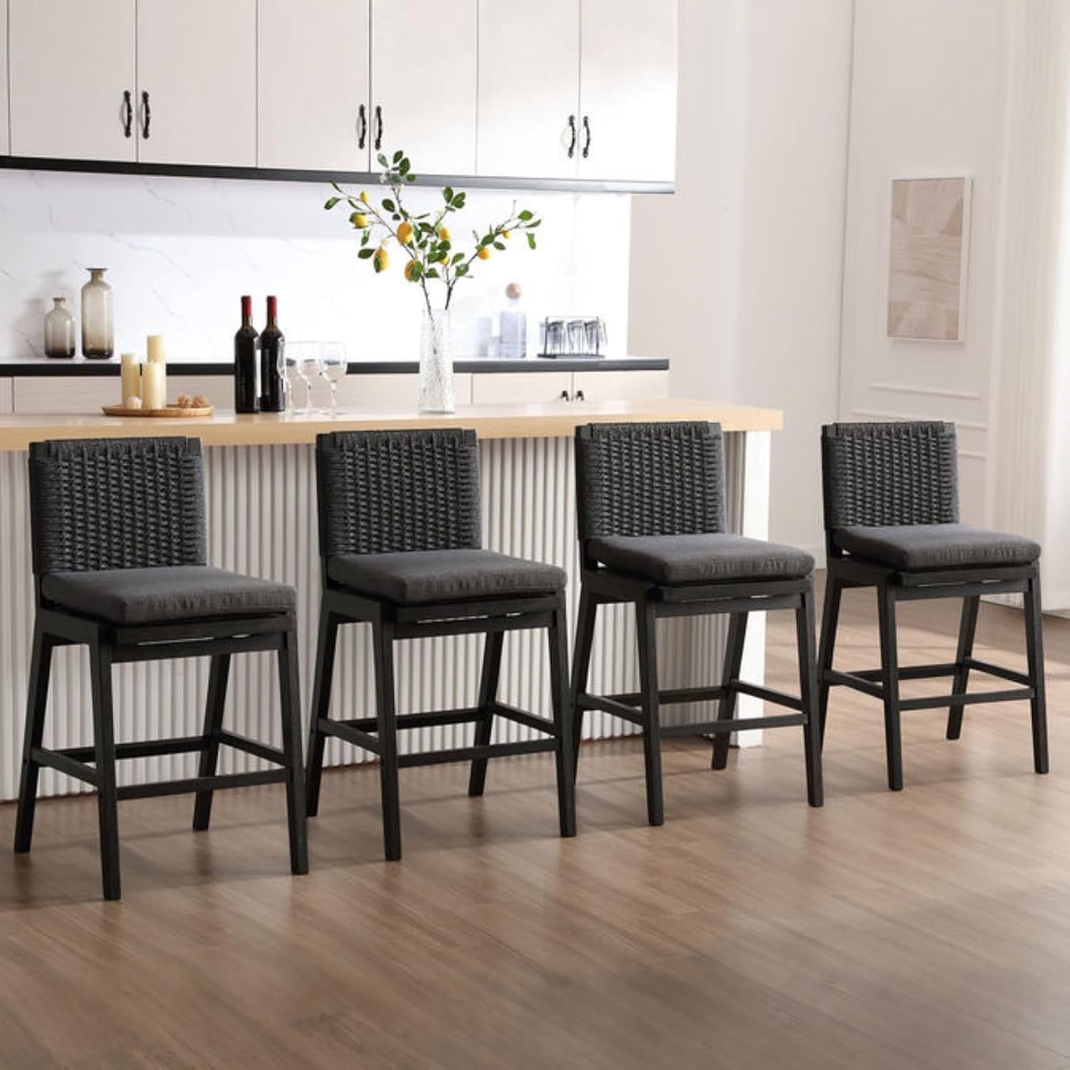 Guyou Woven Counter Height Bar Stools Set of 4, 29" Natural Wood Bar ...