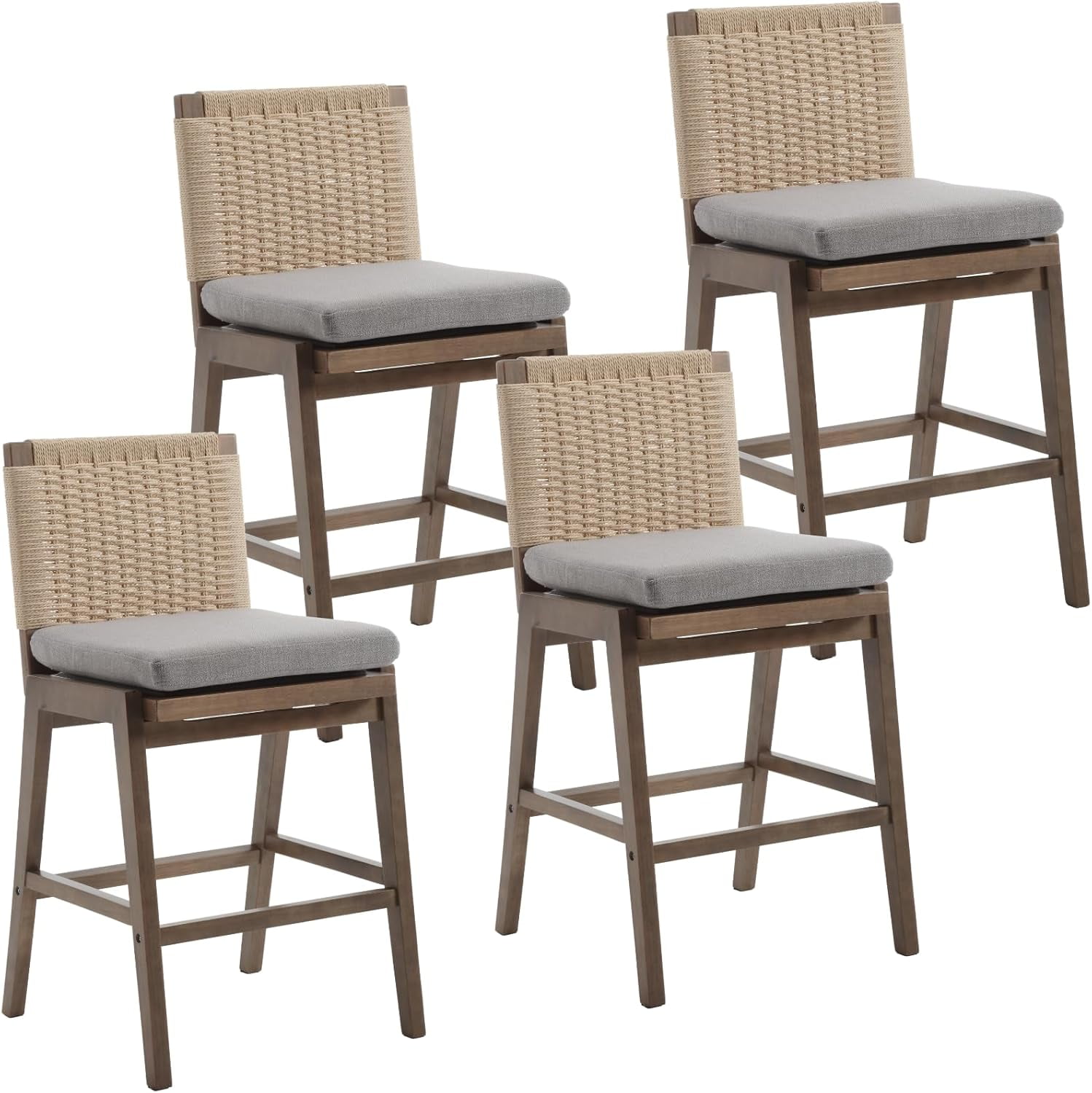 Guyou 28" Counter Height Bar Stools Set of 4 - Woven Seagrass Back with ...