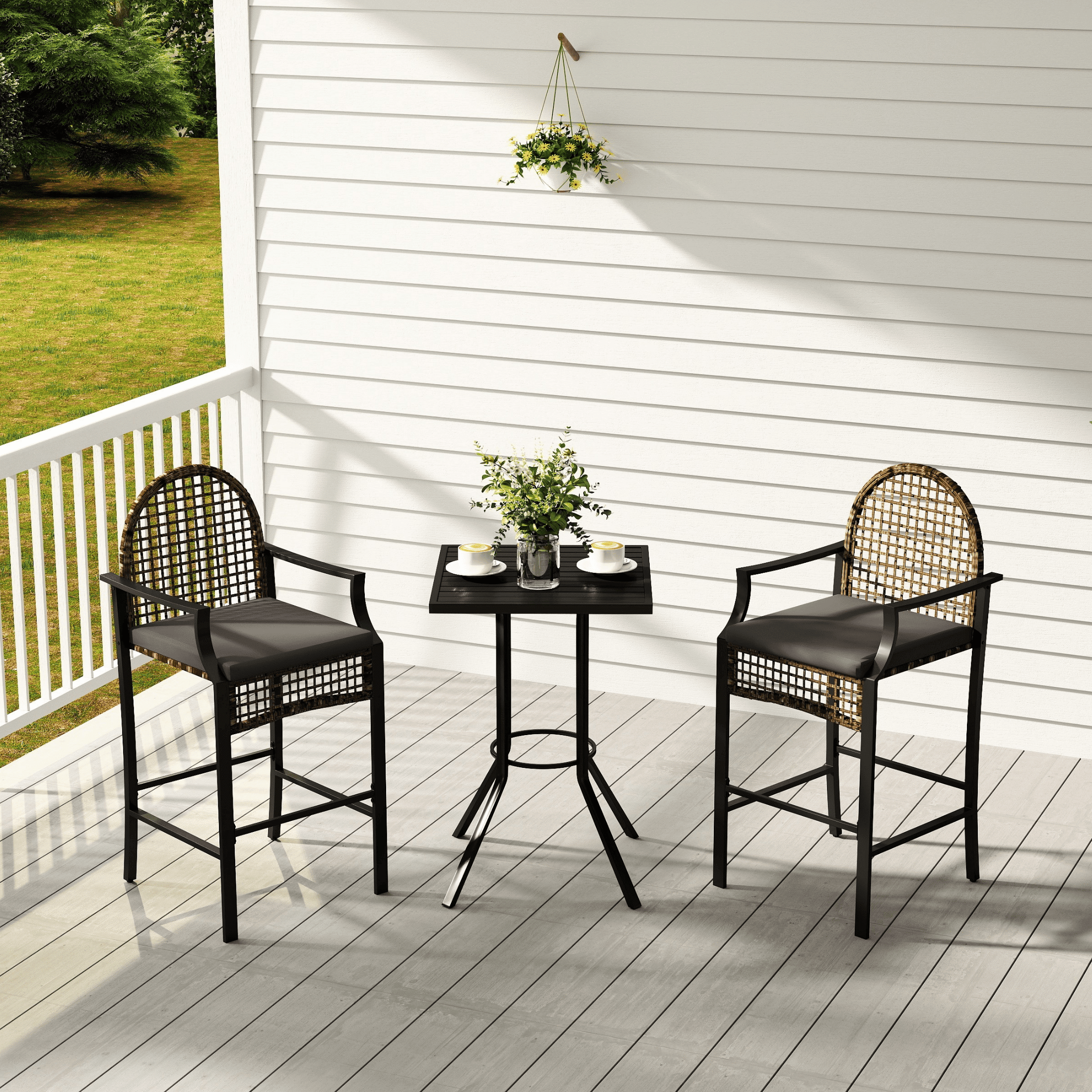 Guyou 3 Piece Patio Bar Set Outdoor Wicker Counter Height Bar Stools ...