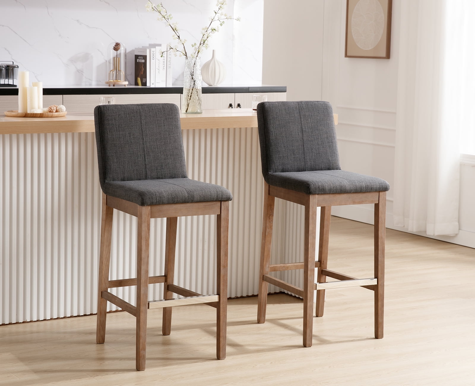 Guyou 30" Bar Stools Set of 2, Modern Linen Upholstered Kitchen Island ...