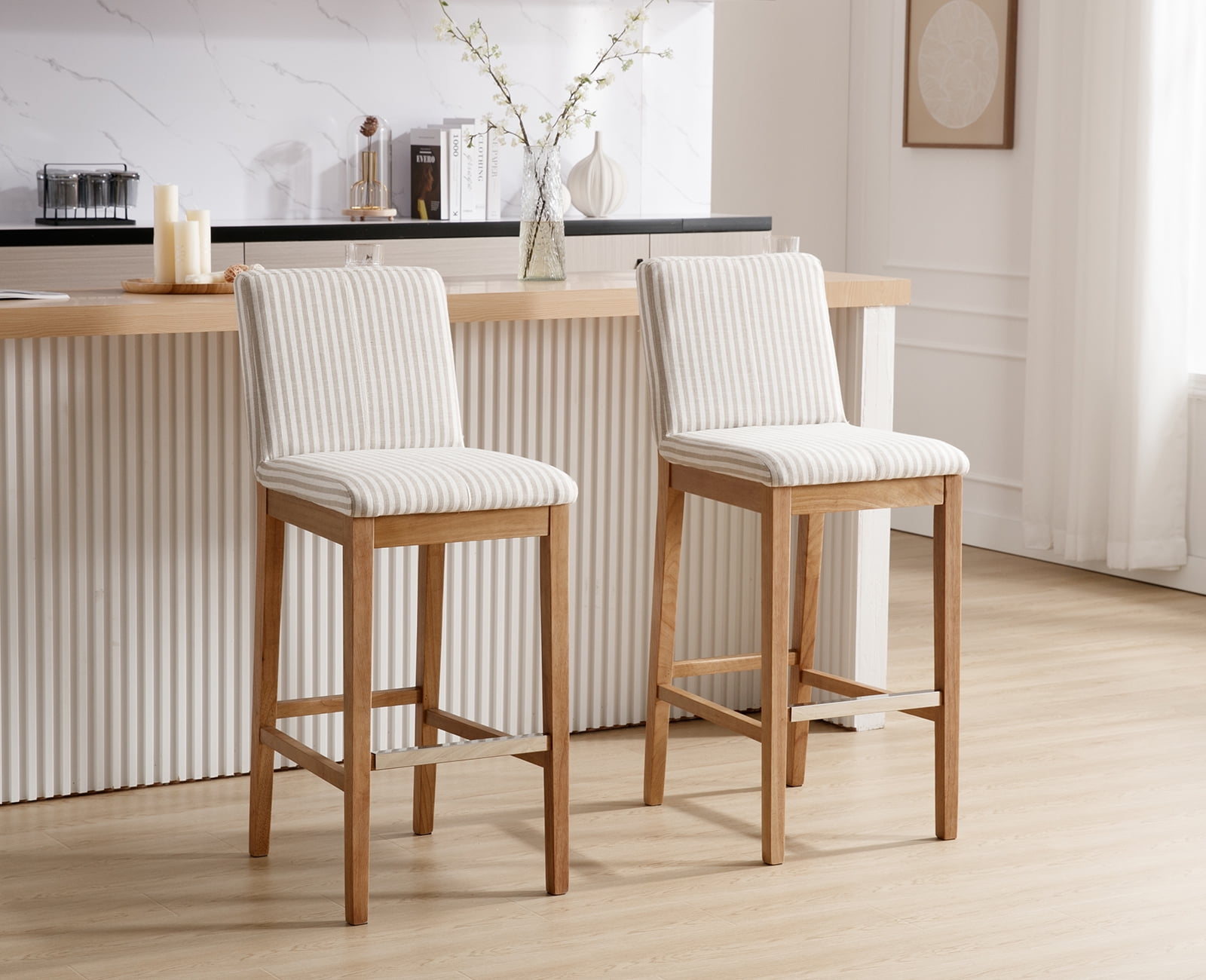 Guyou 30" Bar Stools Set of 2, Modern Linen Upholstered Kitchen Island ...