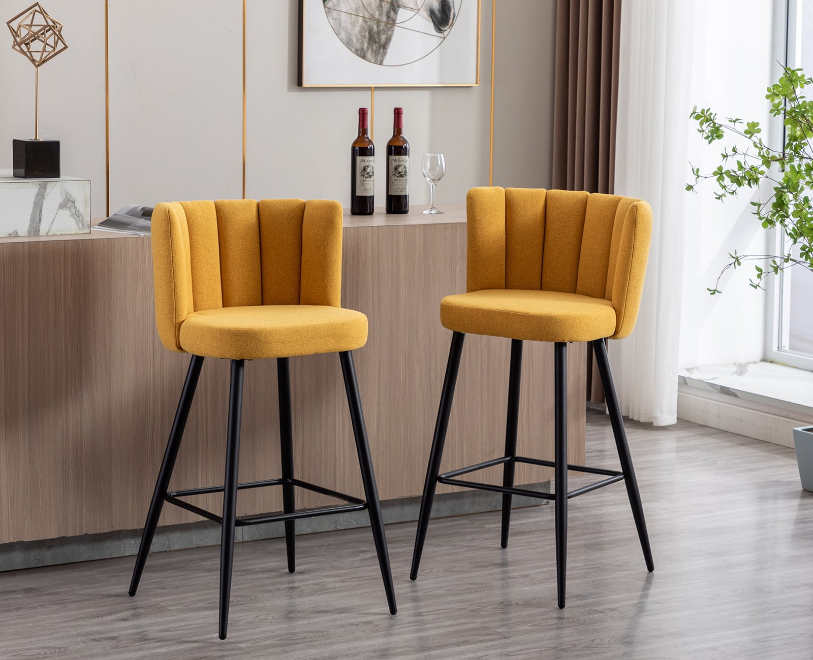 Guyou 30" Counter Height Bar Stool Set of 2, Modern Linen Upholstered ...