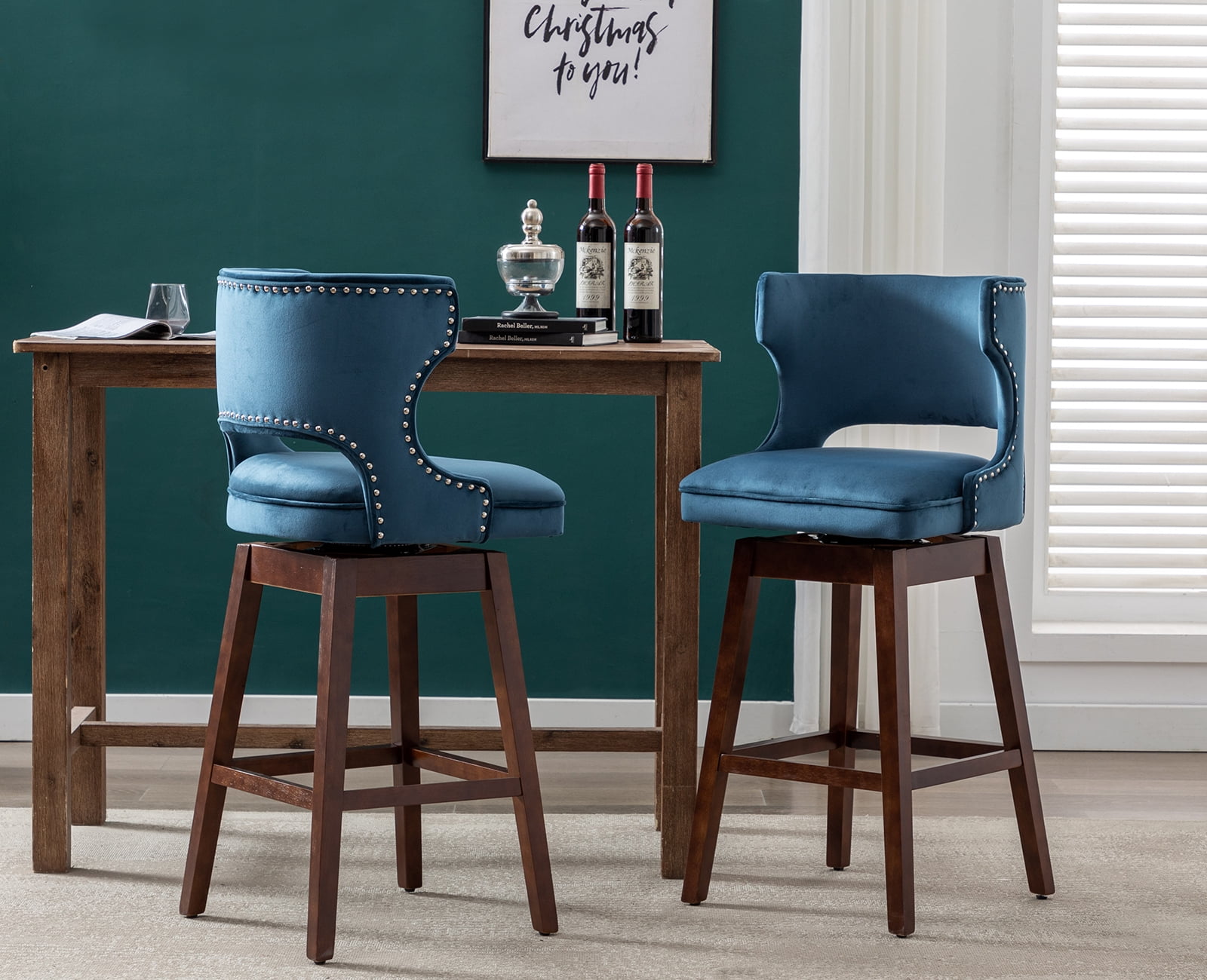 Guyou 30" Swivel Bar Stool Set of 2, Farmhouse Velvet Upholstered ...