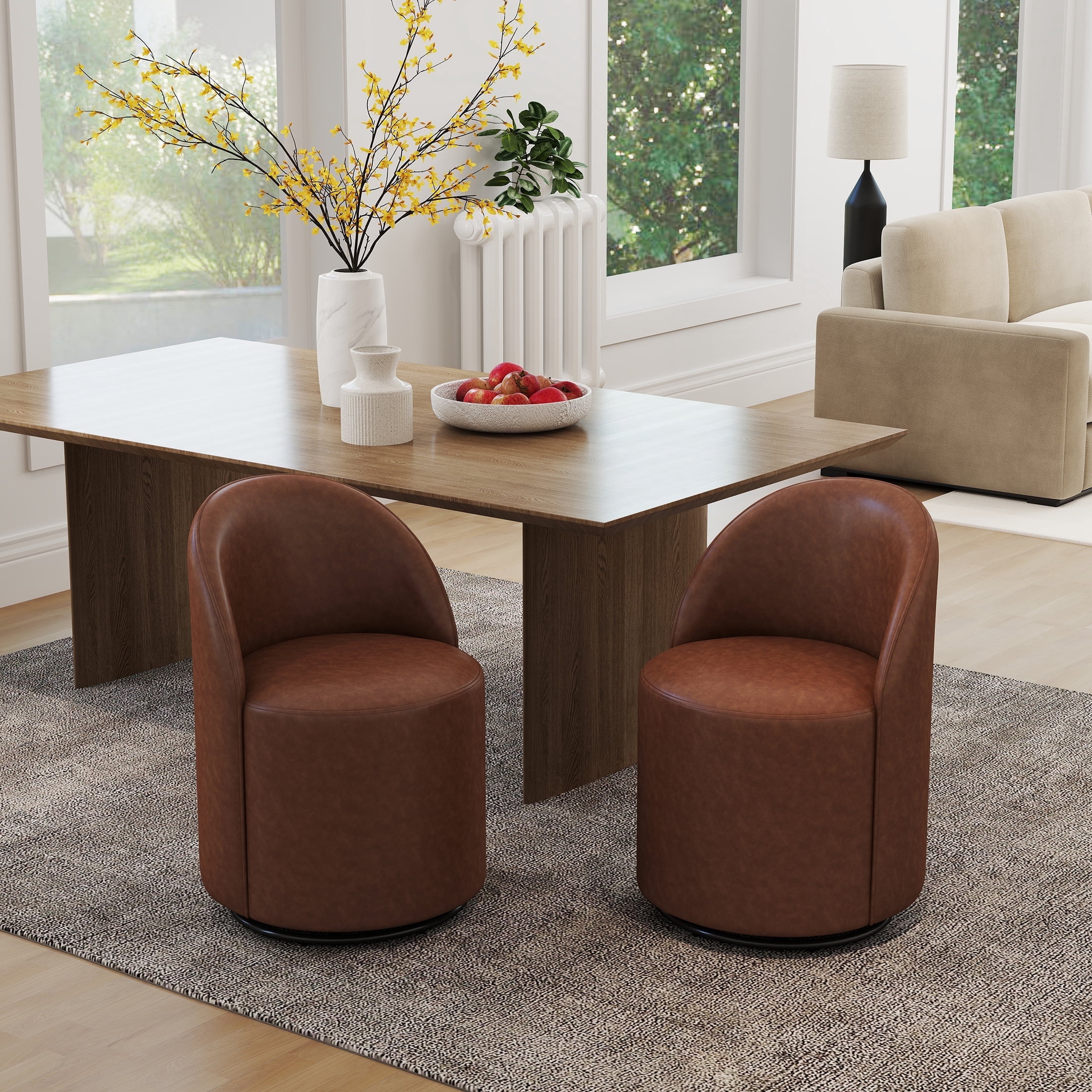 Guyou 360° Swivel Barrel Dining Chair Set of 2, Mid-Century Modern ...
