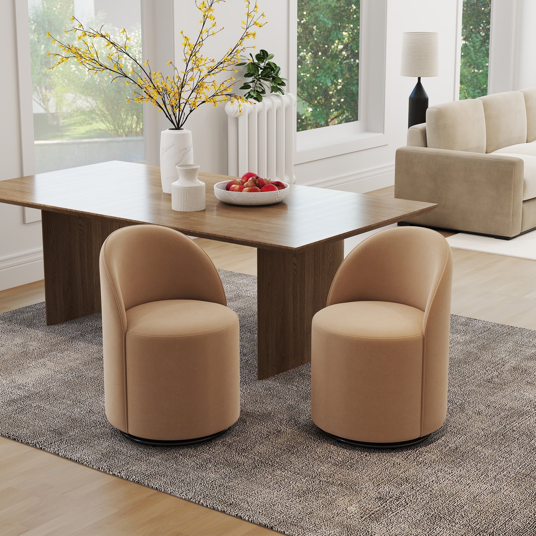 Guyou 360° Swivel Barrel Dining Chair Set of 2, Mid-Century Modern ...