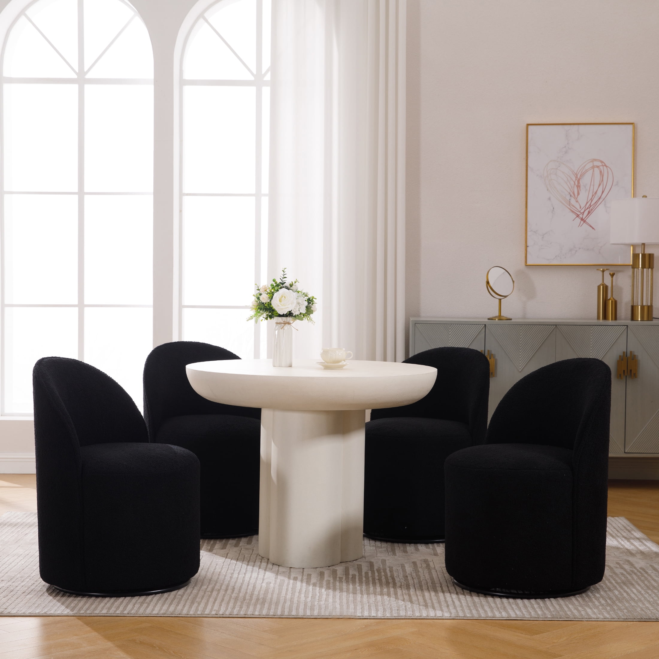 Guyou 360° Swivel Barrel Dining Chair Set of 4, Mid-Century Modern ...