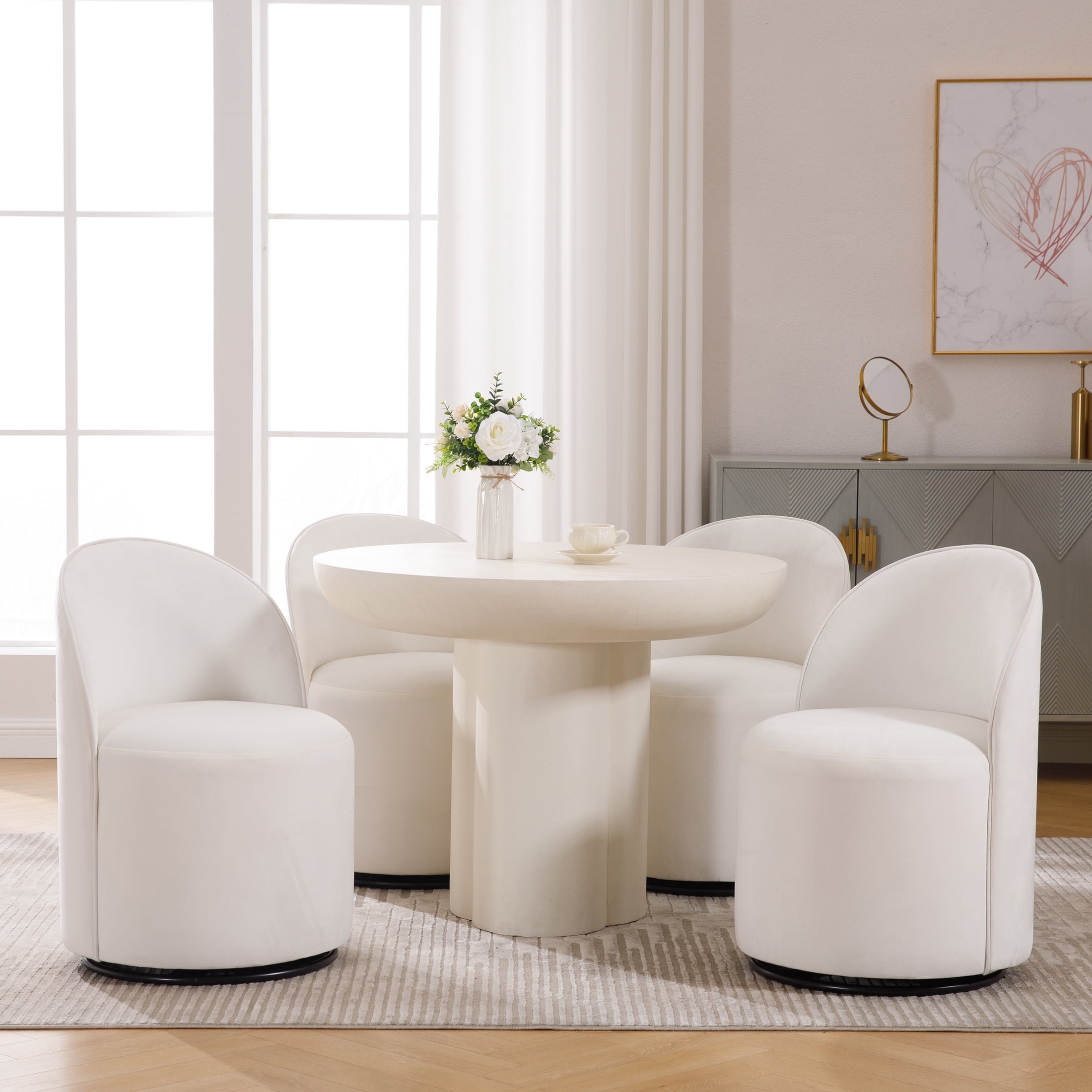 Guyou 360° Swivel Barrel Dining Chair Set of 4, Mid-Century Modern ...