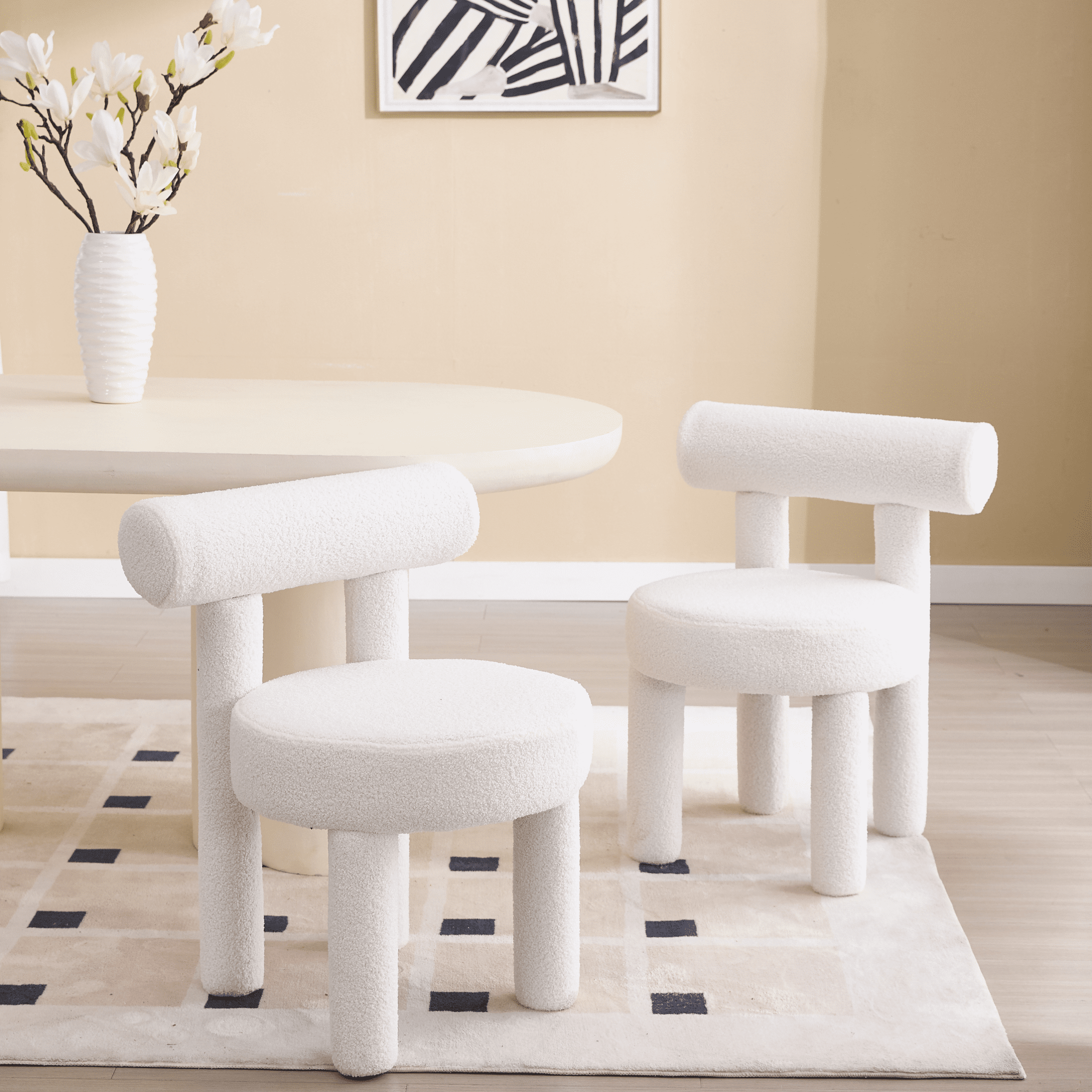 Guyou Boucle Dining Chairs - Set of 2, Modern Upholstered Kitchen ...