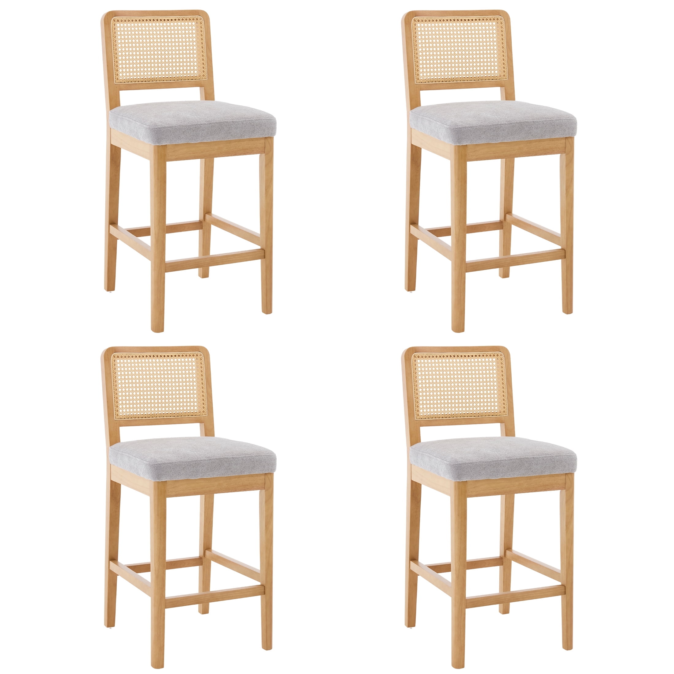 Guyou Counter Height Bar Stools Set of 4, 26" Farmhouse Wooden Rattan Bar Stools, Modern ...
