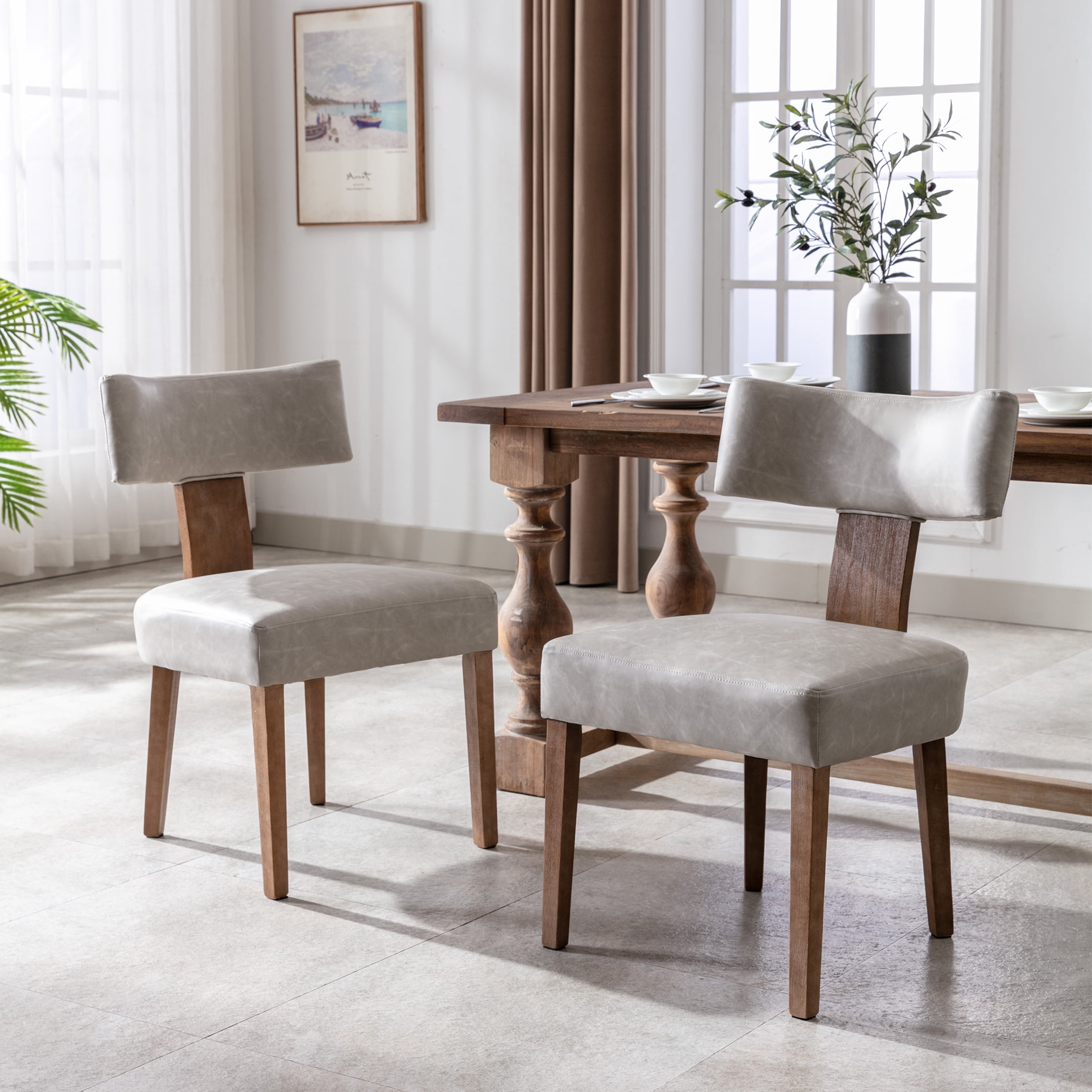 Guyou Dining Chairs Set of 2, Mid-Century Modern PU Upholstered Kitchen ...