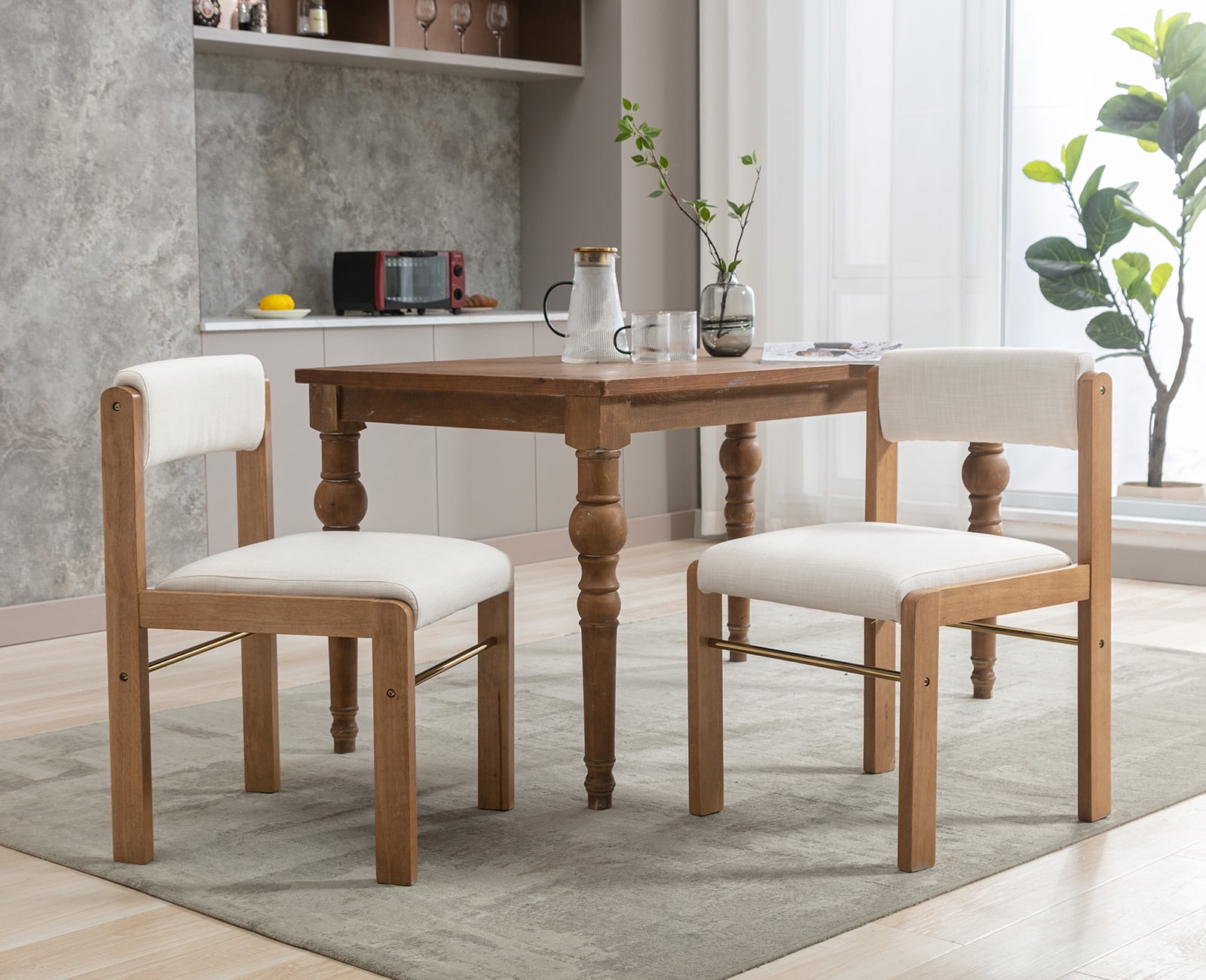 Guyou Farmhouse Dining Chair Set of 2, Linen Upholstered Accent Side ...