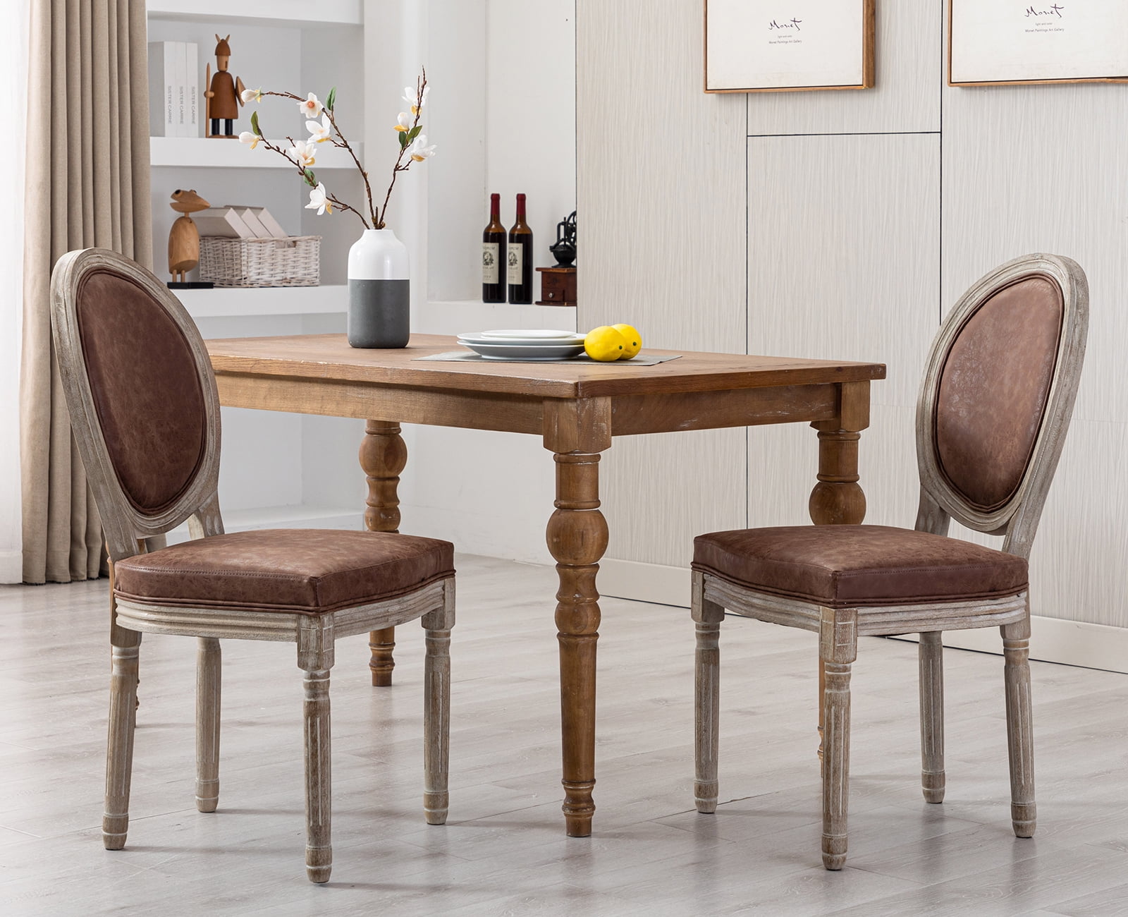 Guyou Set of 2 Vintage Solid Wood French Farmhouse Dining Chairs ...