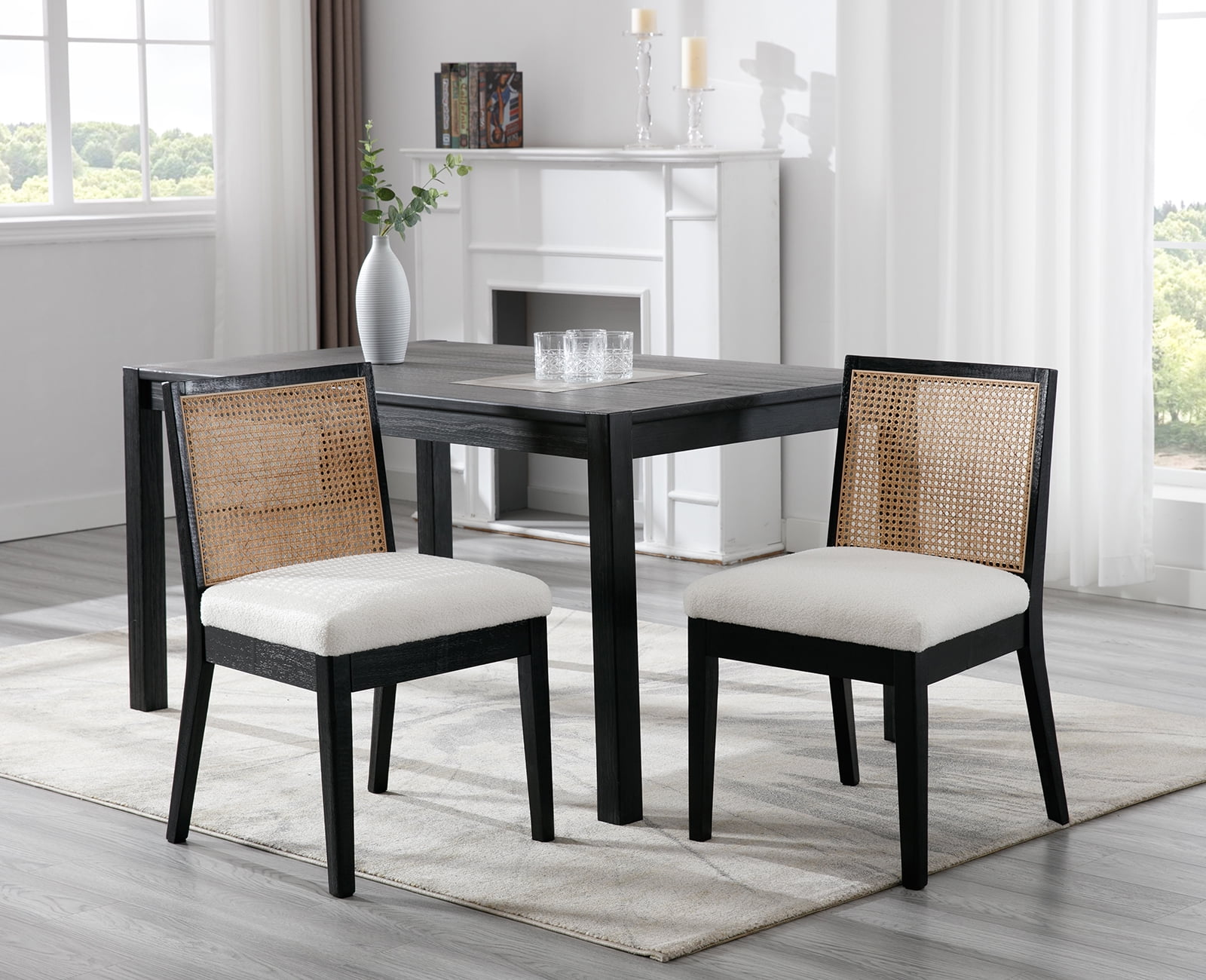 Guyou Farmhouse Rattan Dining Chairs Set Of 2 Mid Century Modern