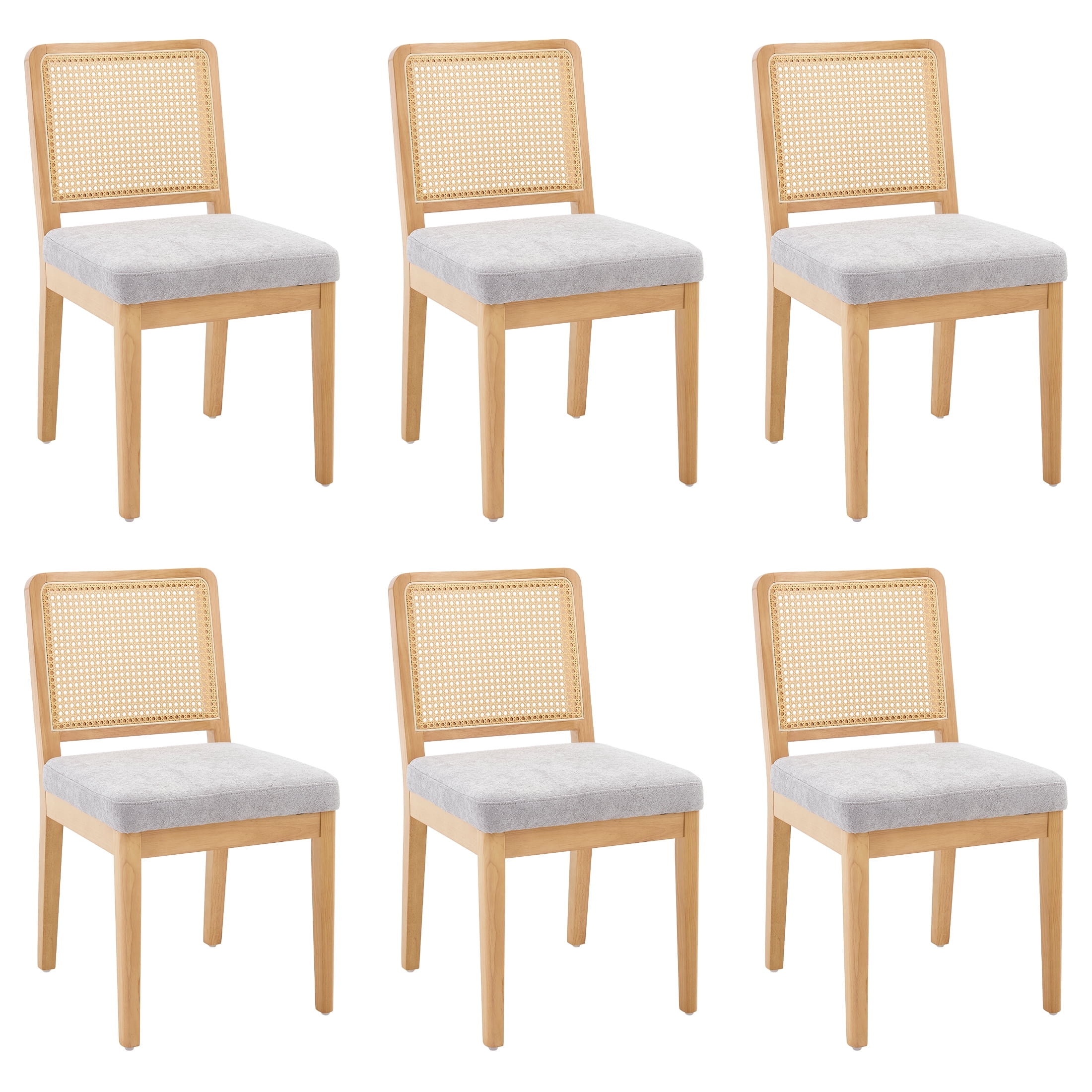 Guyou Farmhouse Rattan Dining Chairs Set of 6, Modern Wooden Kitchen ...