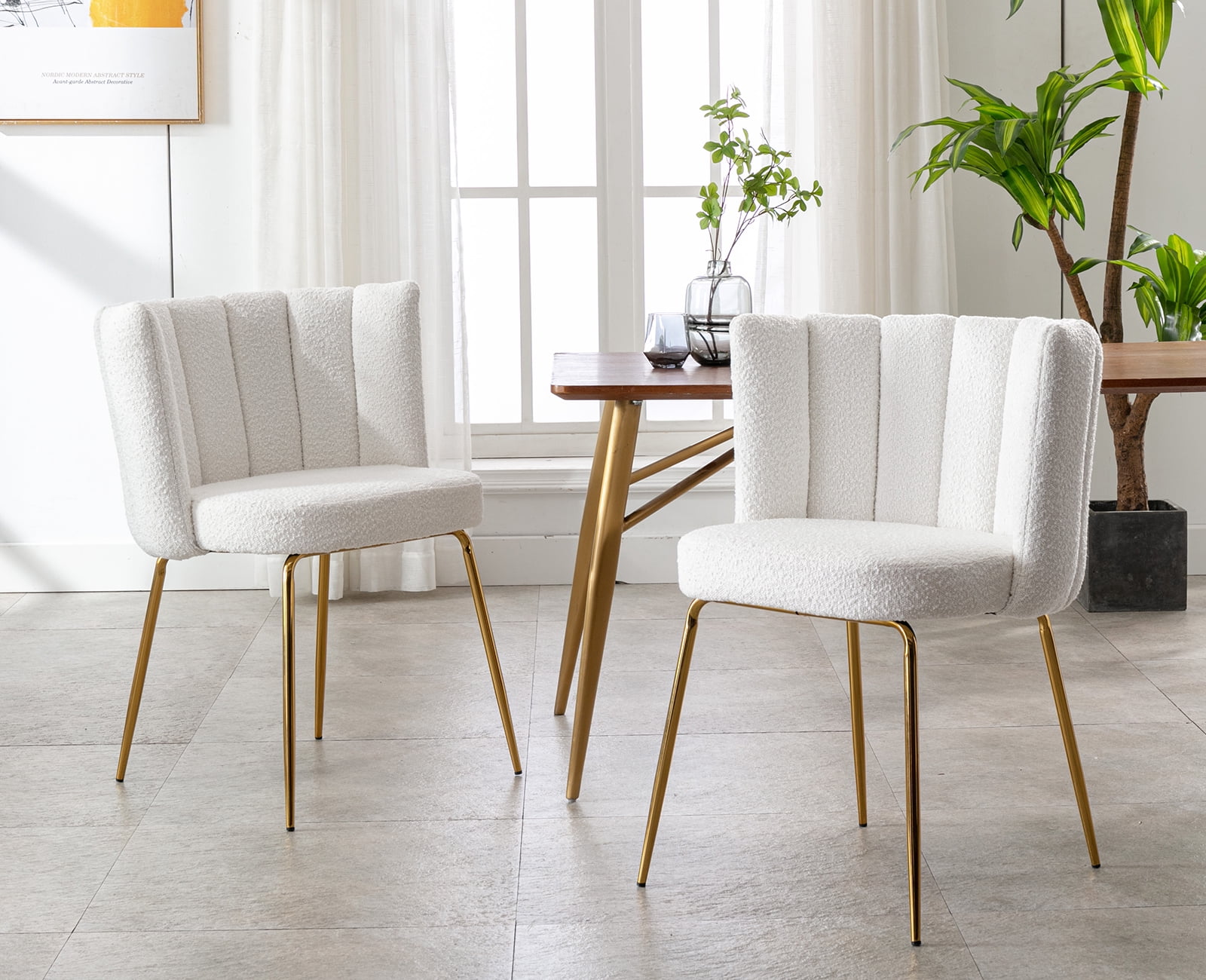 Guyou Faux Fur Dining Chair Set of 2, Modern Upholstered Side Chairs ...