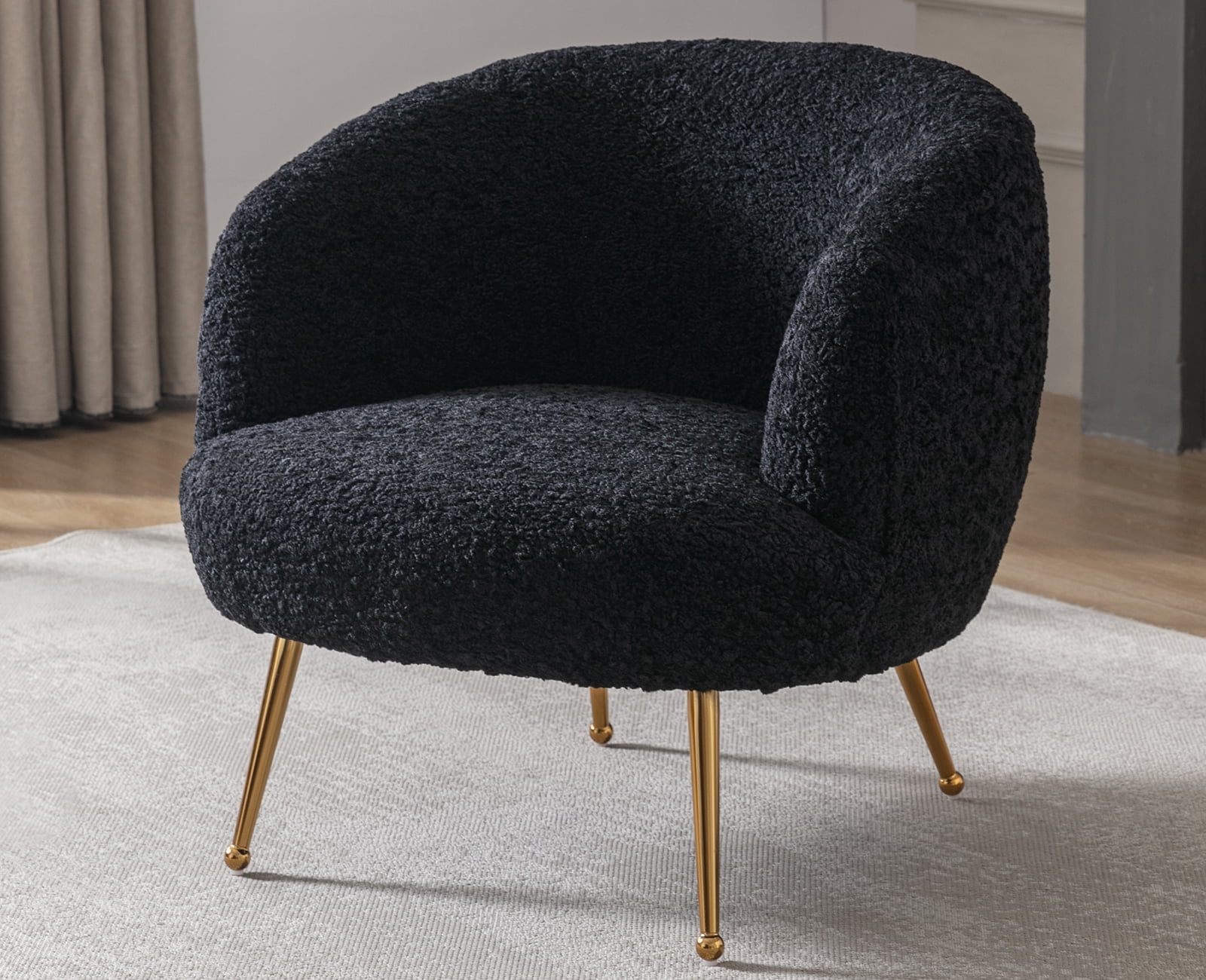 Guyou Faux Fur Sherpa Chair, Modern Barrel Upholstered Accent Chair ...