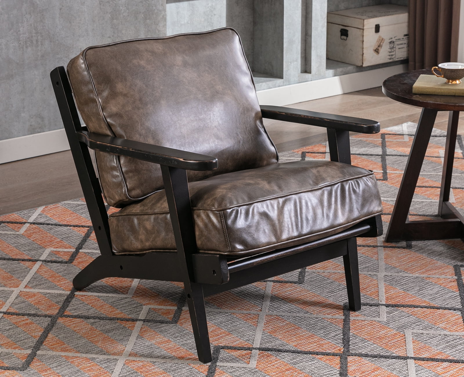 Guyou Faux Leather Accent Chair, Modern Upholstered Wooden Reading ...