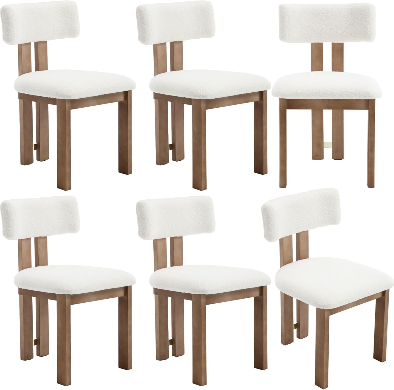 Guyou Farmhouse Dining Chairs - Set of 6, Faux Fur Upholstered Kitchen ...