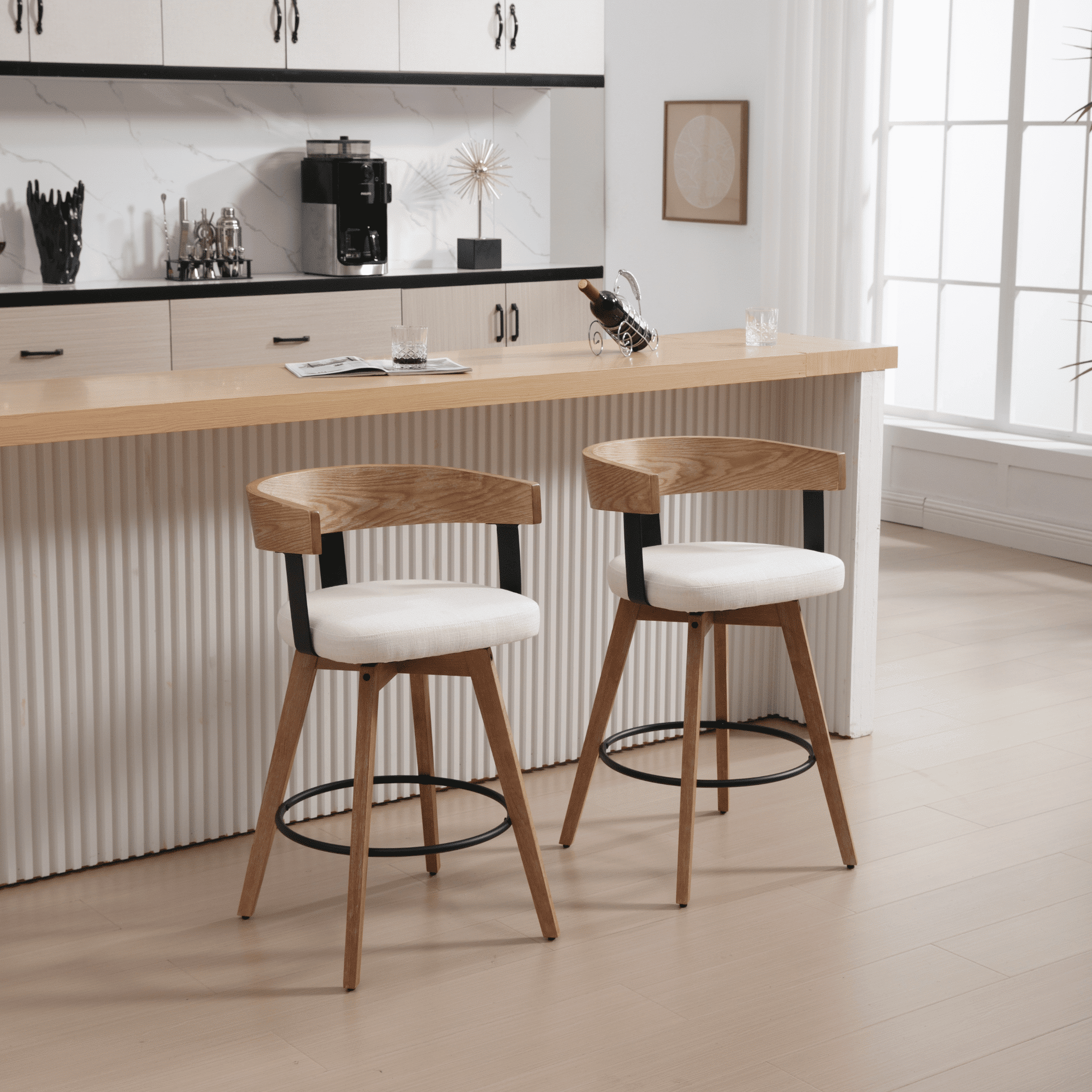 Guyou 26" Swivel Bar Stools Set of 2 - Round Low Back Counter Height ...