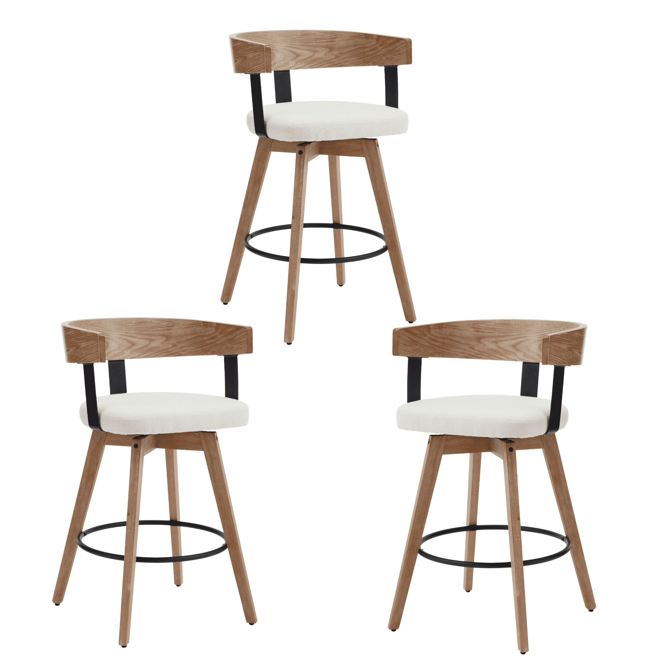 Guyou 26" Swivel Bar Stools Set of 3 - Round Low Back Counter Height ...