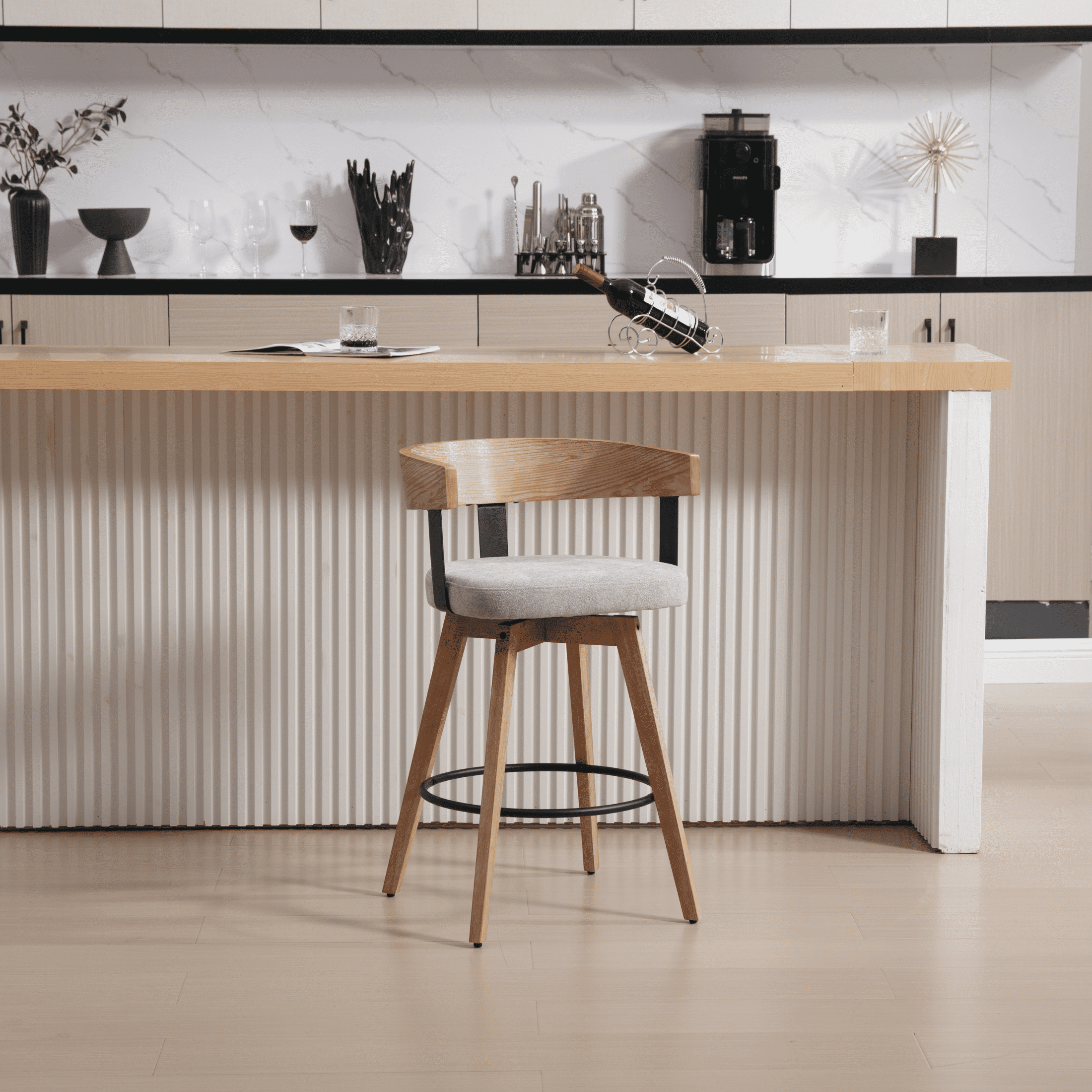 Guyou 26" Swivel Bar Stools - Round Low Back Counter Height Stools with ...