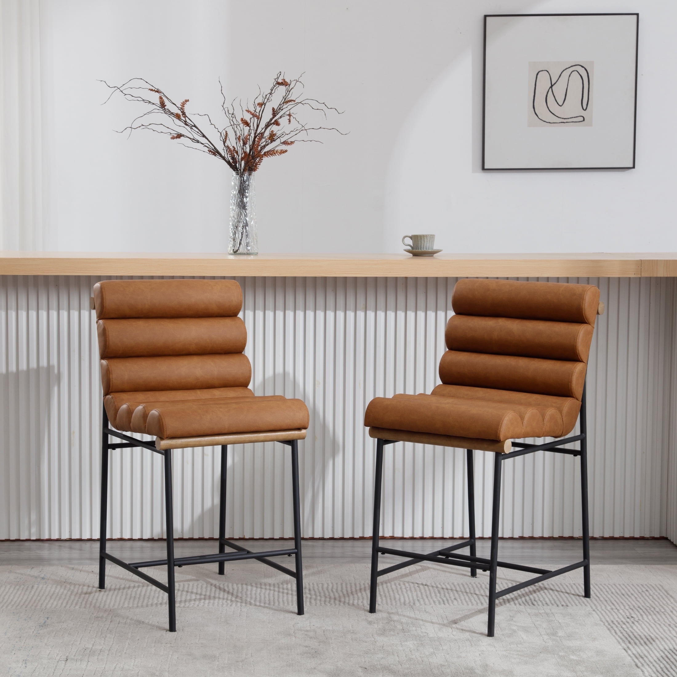 Guyou Leather Bar Stools Set of 2, 25 " Modern Upholstered Counter ...