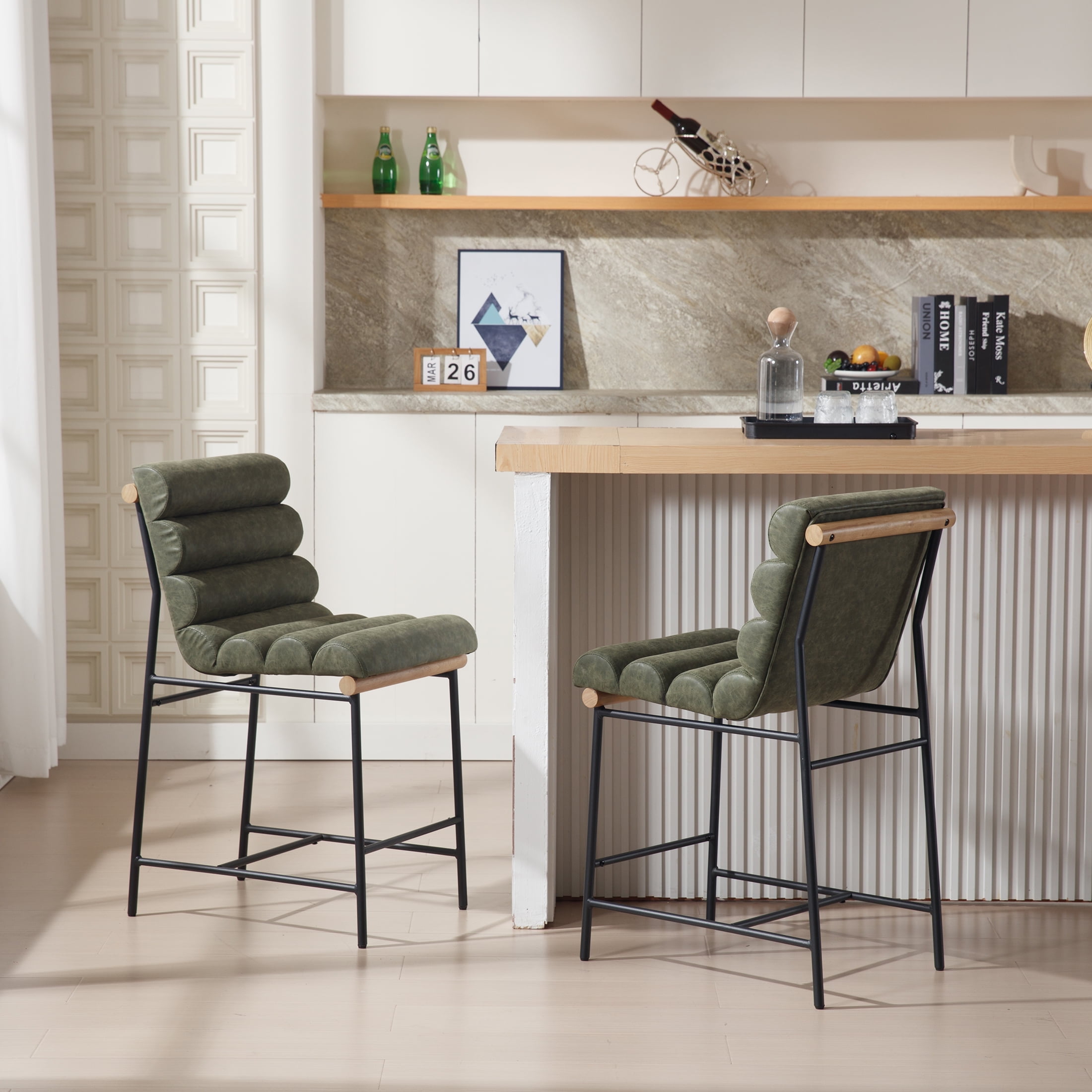 Guyou Leather Bar Stools Set of 2, 25 " Modern Upholstered Counter ...