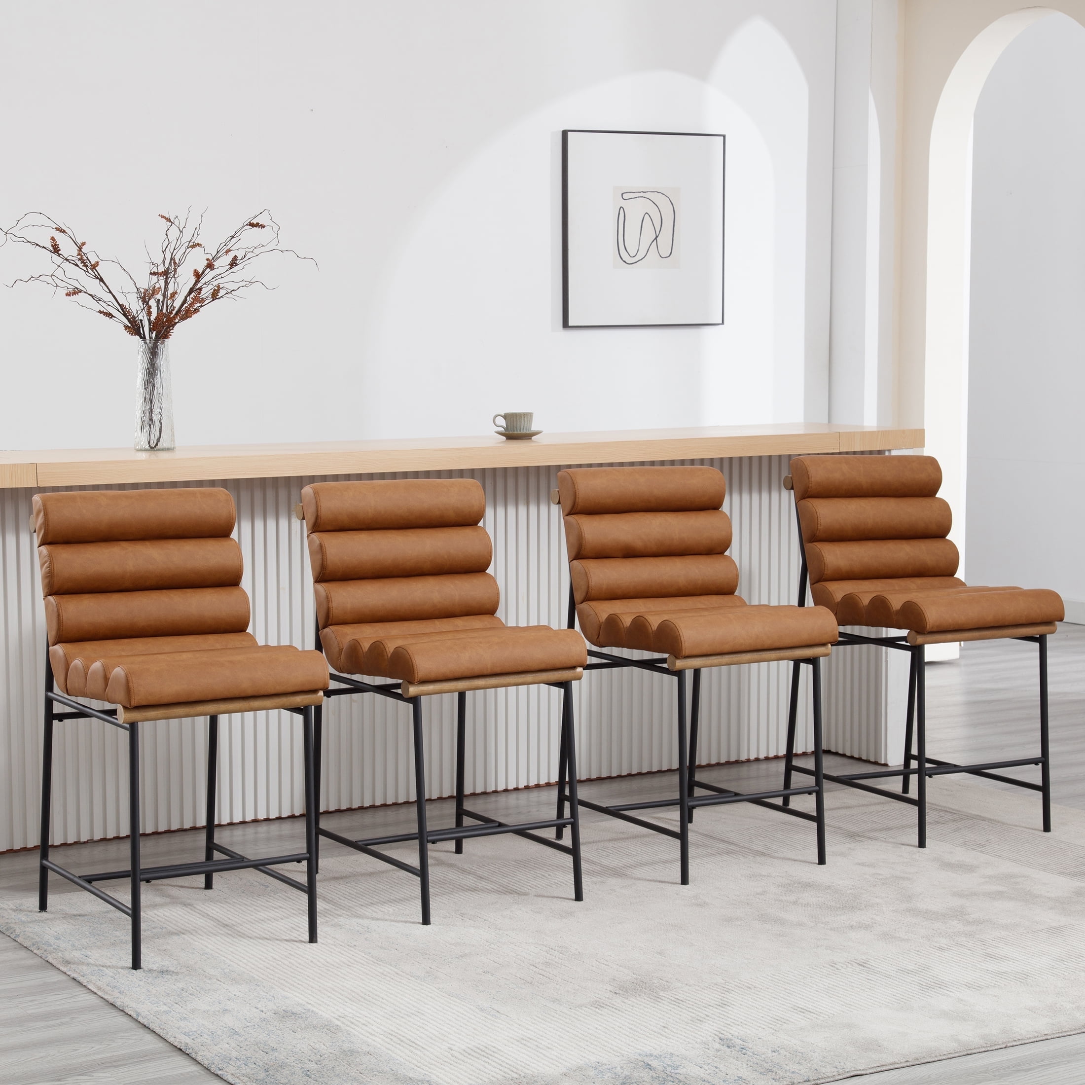 Guyou Leather Bar Stools Set of 4, 25 " Modern Upholstered Counter ...