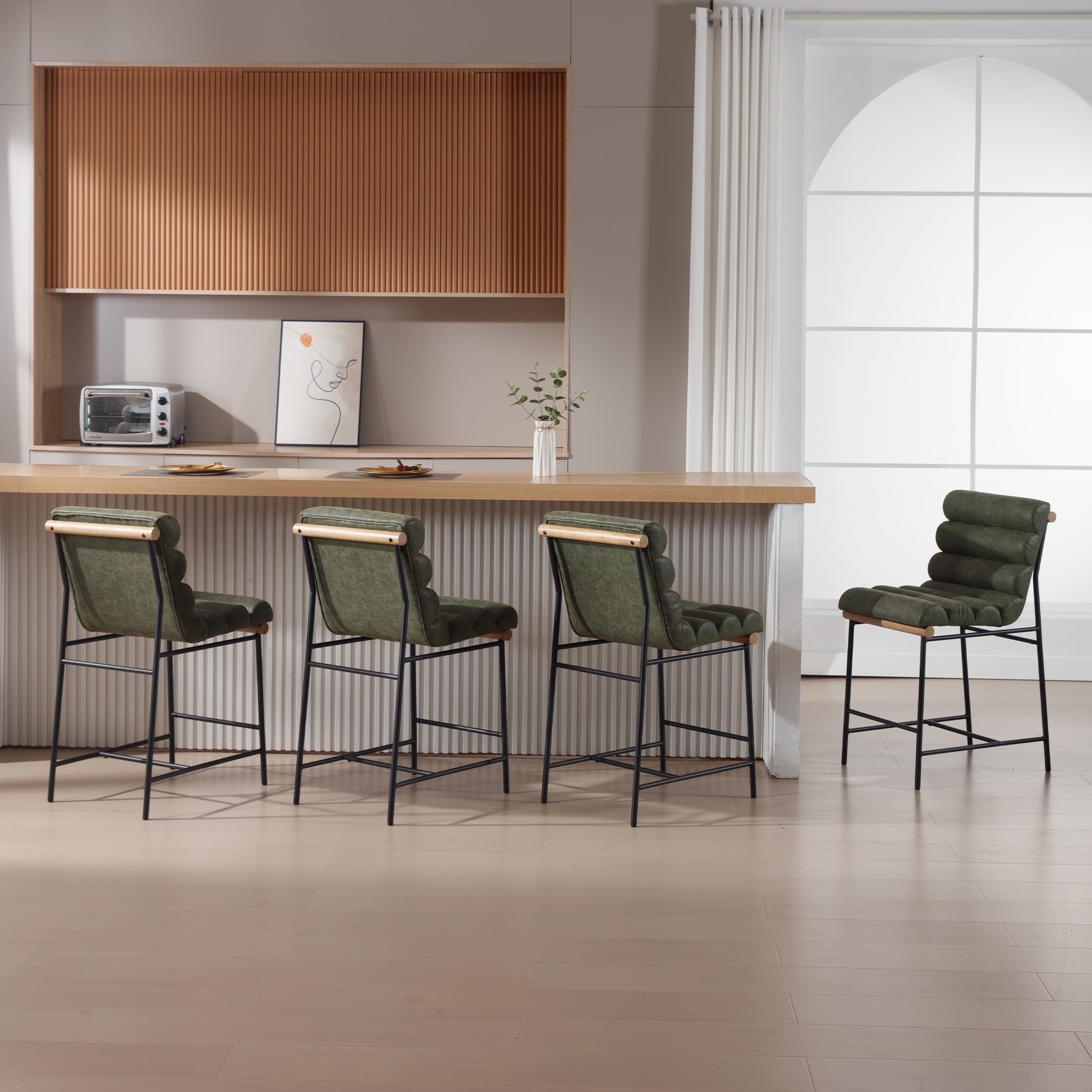 Guyou Leather Bar Stools Set of 4, 25 " Modern Upholstered Counter ...