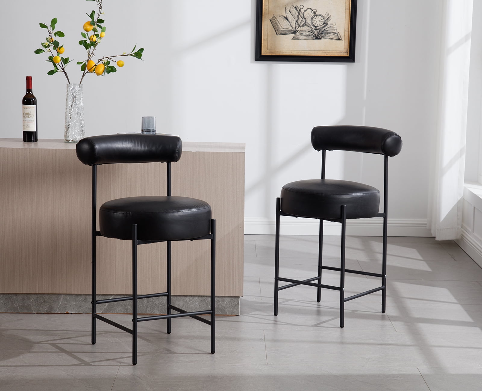 Guyou Leather Counter Height Bar Stools Set of 2, Modern Upholstered ...