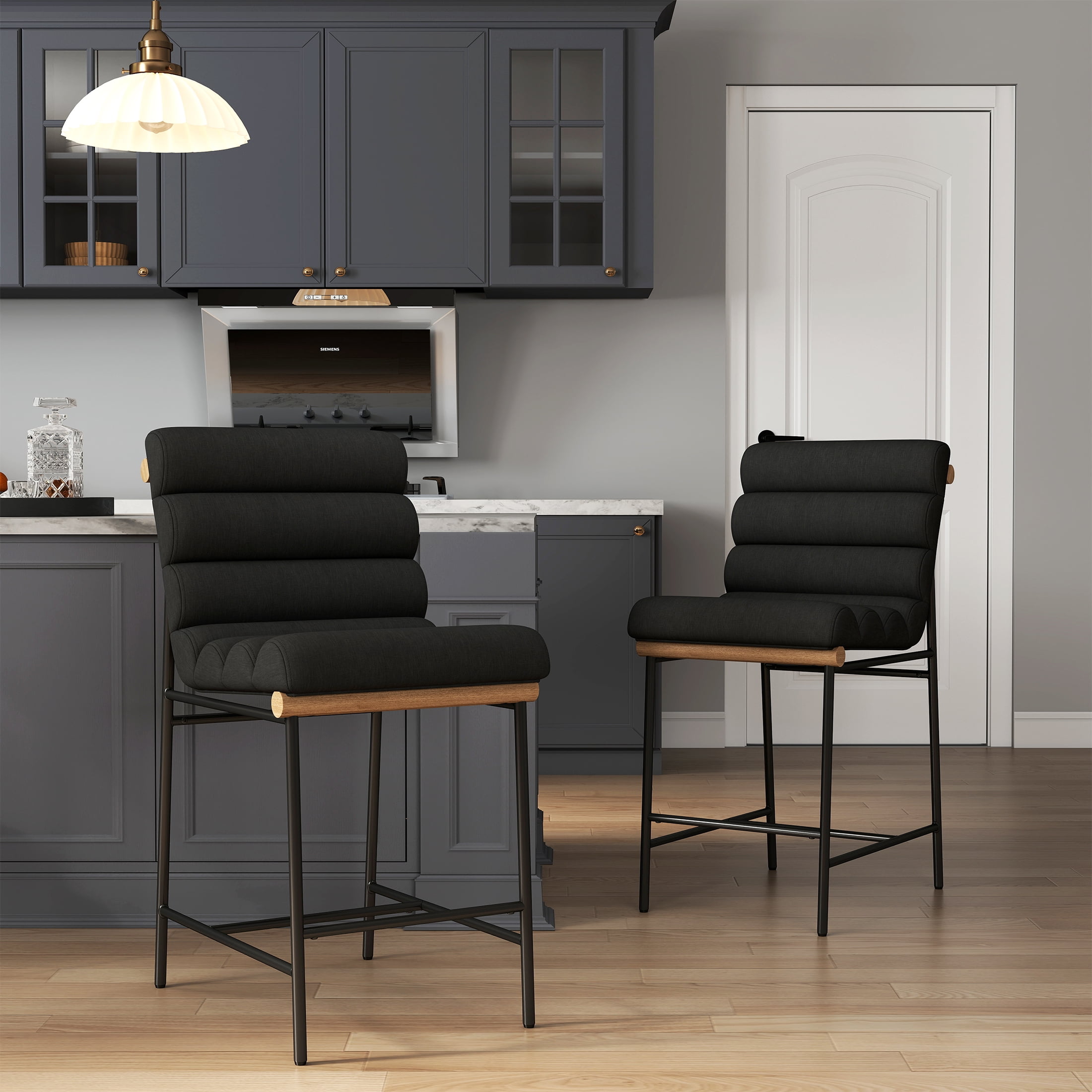 Guyou Linen Bar Stools Set of 2, 25 " Modern Upholstered Counter Height ...