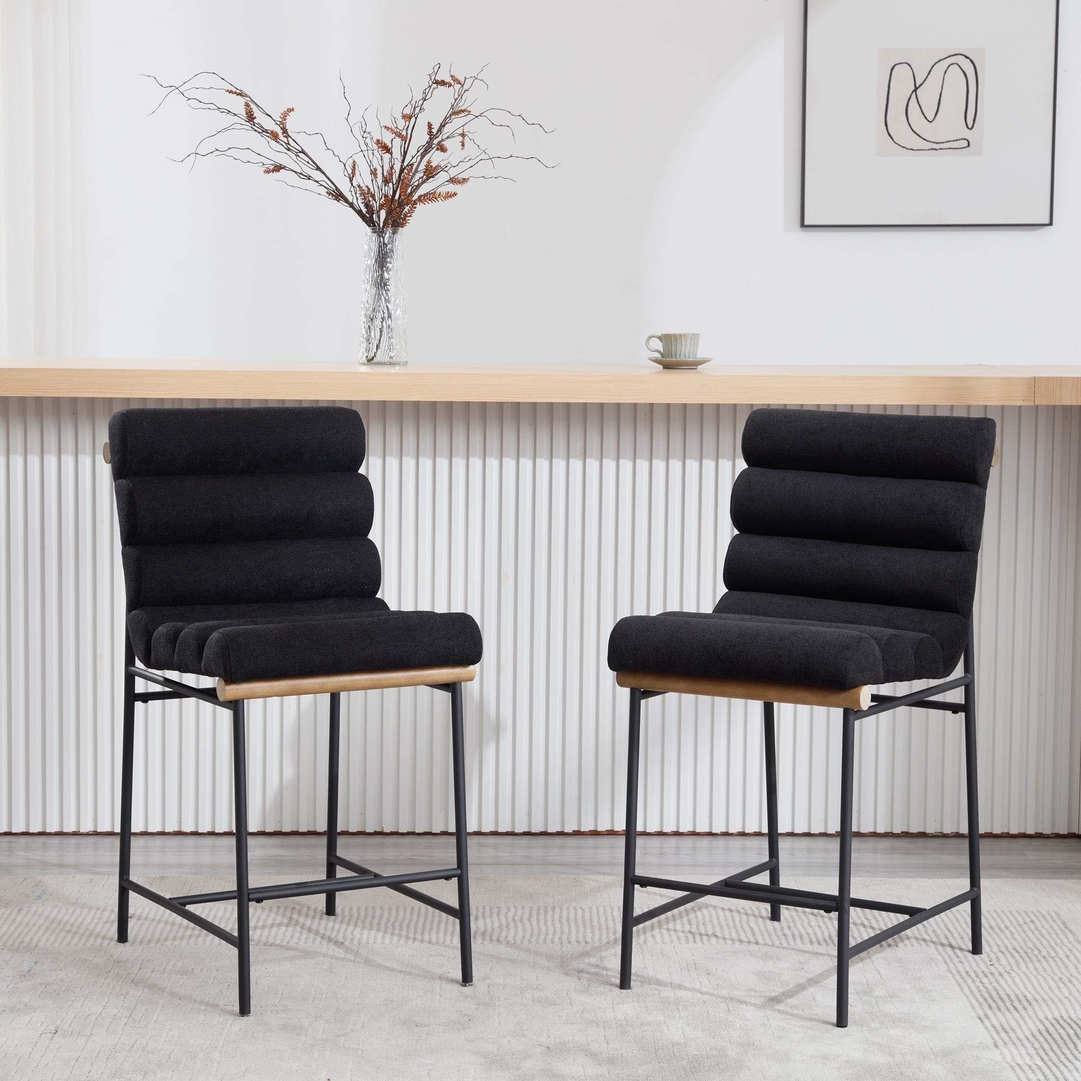 Guyou Linen Bar Stools Set of 2, 25 " Modern Upholstered Counter Height ...