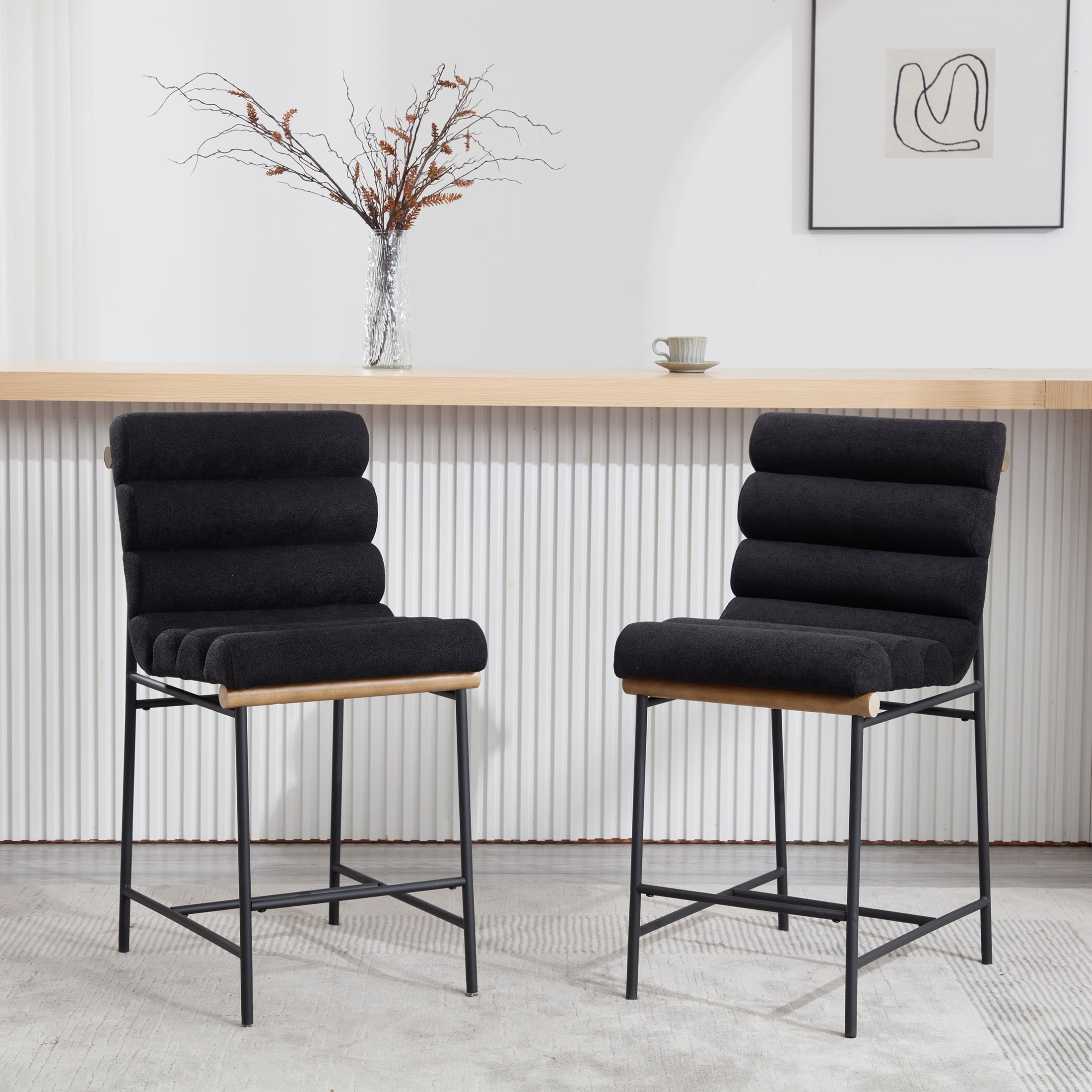 Guyou Linen Bar Stools Set of 2, 25 " Modern Upholstered Counter Height ...