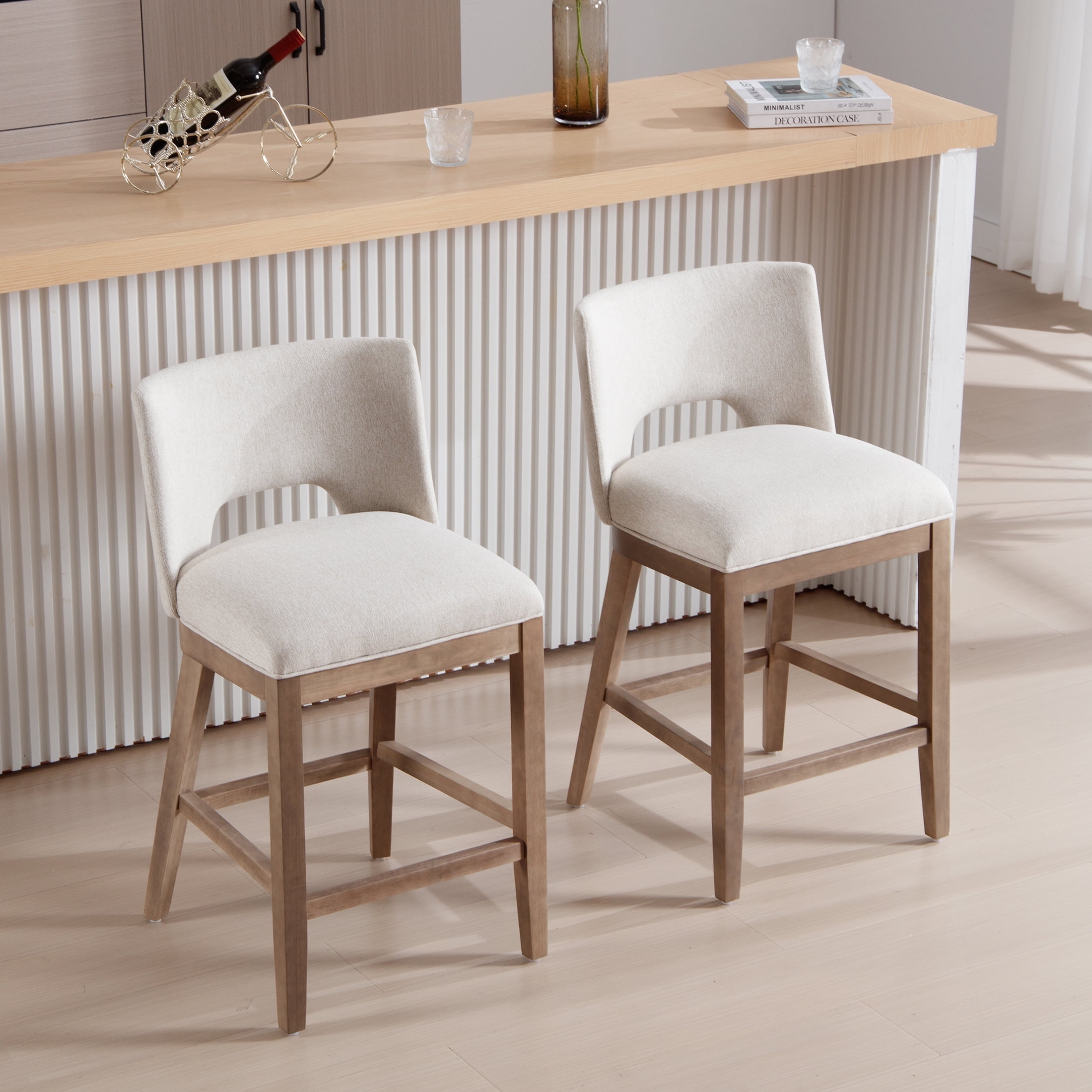 Guyou Linen Bar Stools Set of 2, 26" Modern Counter Height Barstools ...